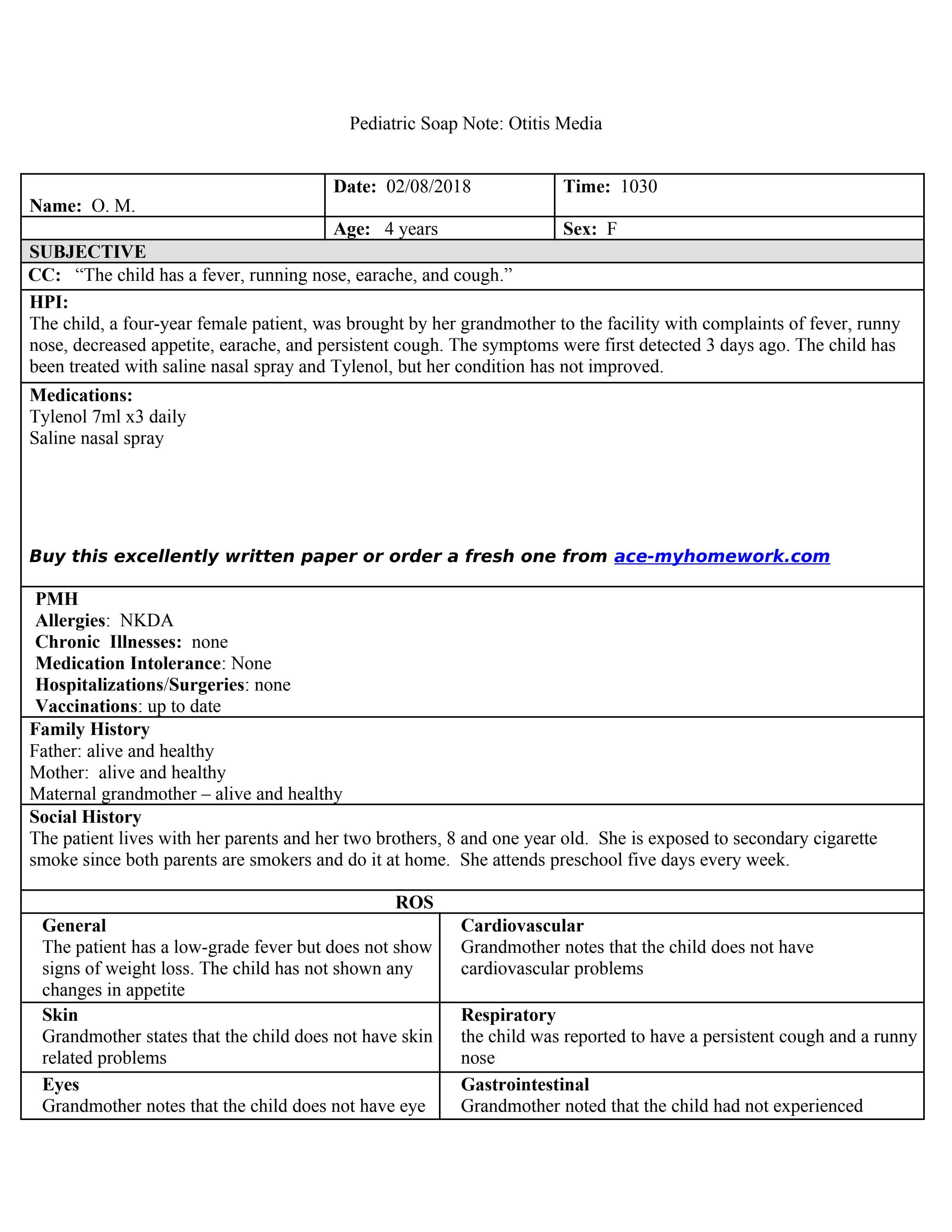 Pediatric Soap Note: Otitis Media by acemyhomework - Issuu