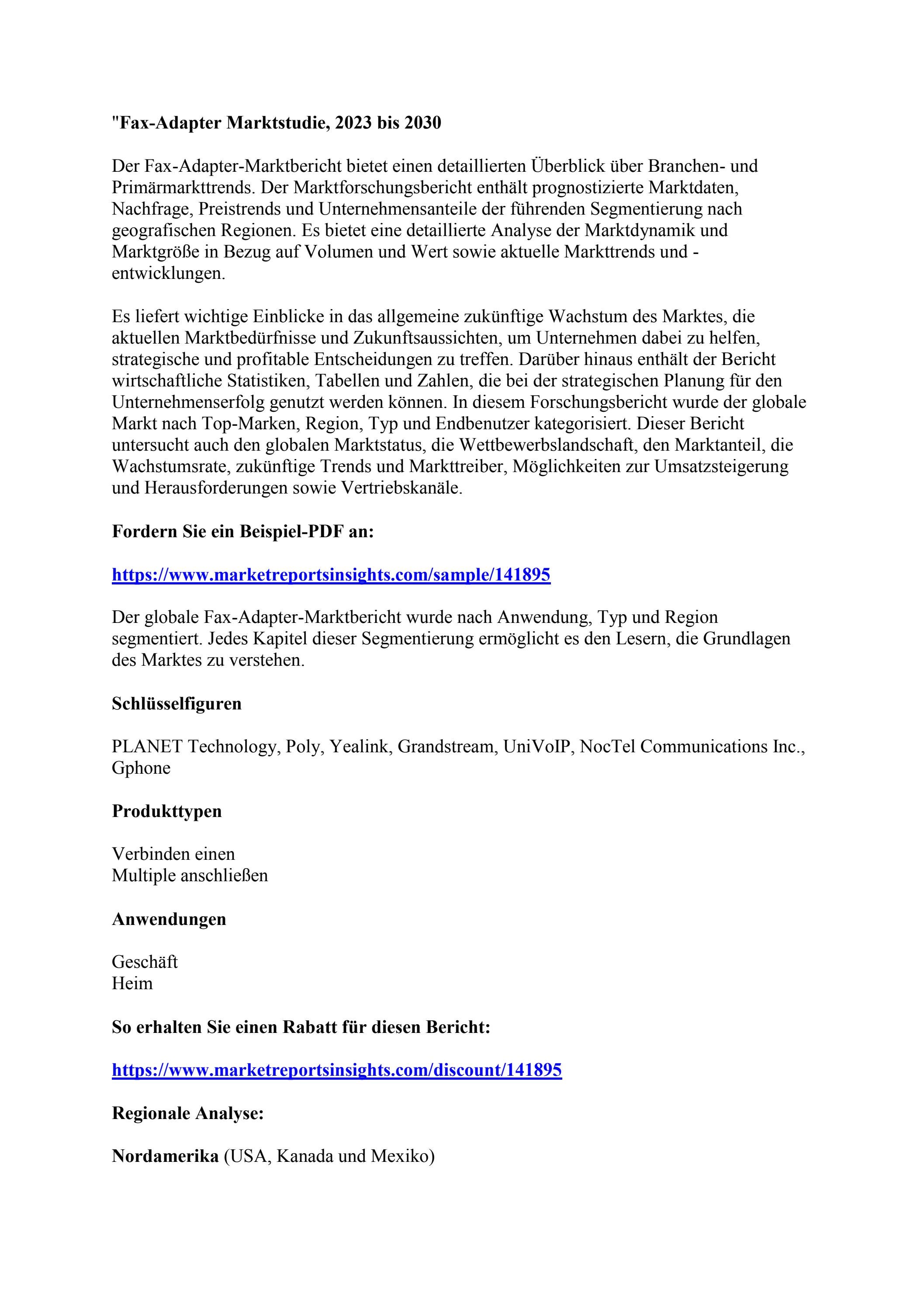 Fax-Adapter Markt 2023–2030 – Wachstum, Größe, Branchentrends, Segmente ...