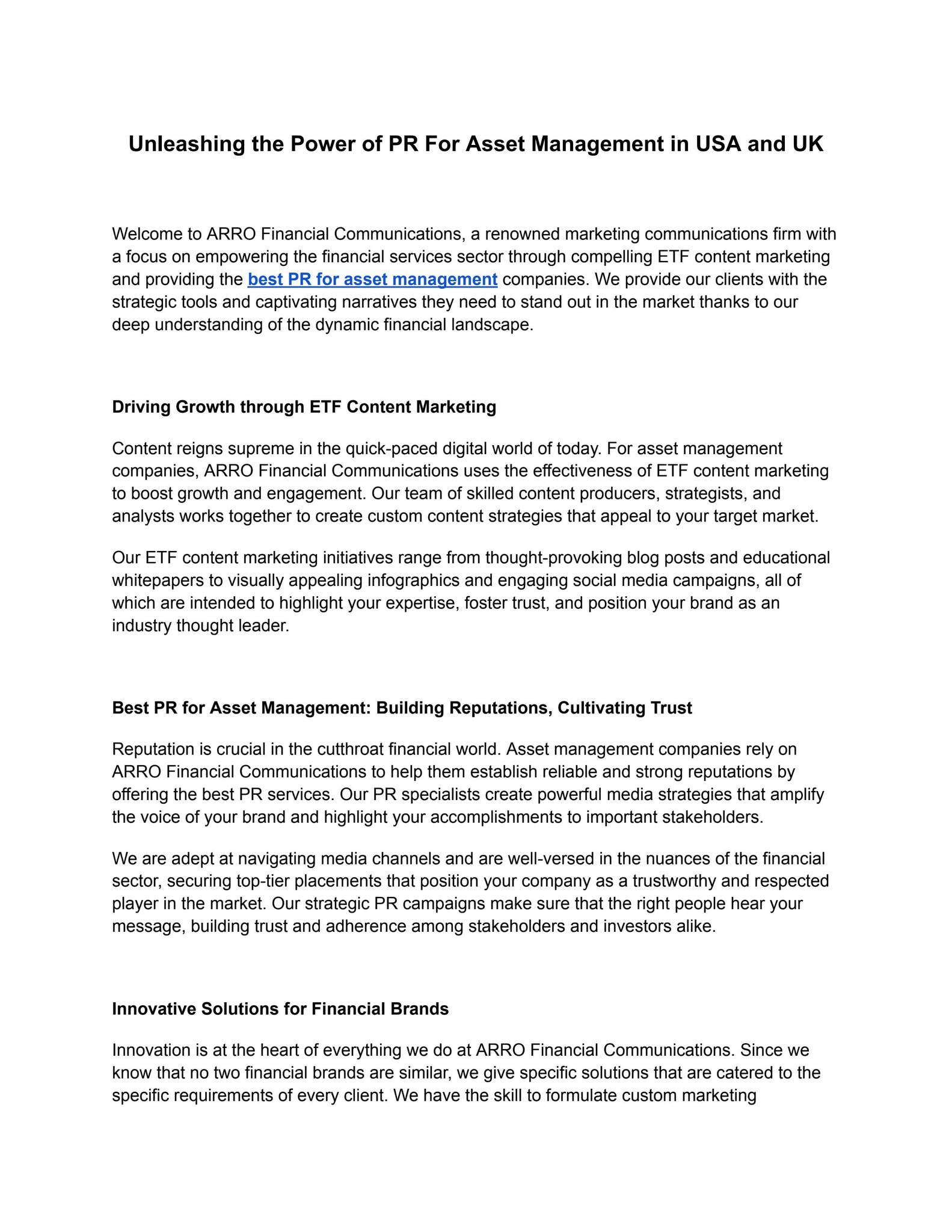 Unleashing the Power of PR For Asset Management in USA and UK by ...