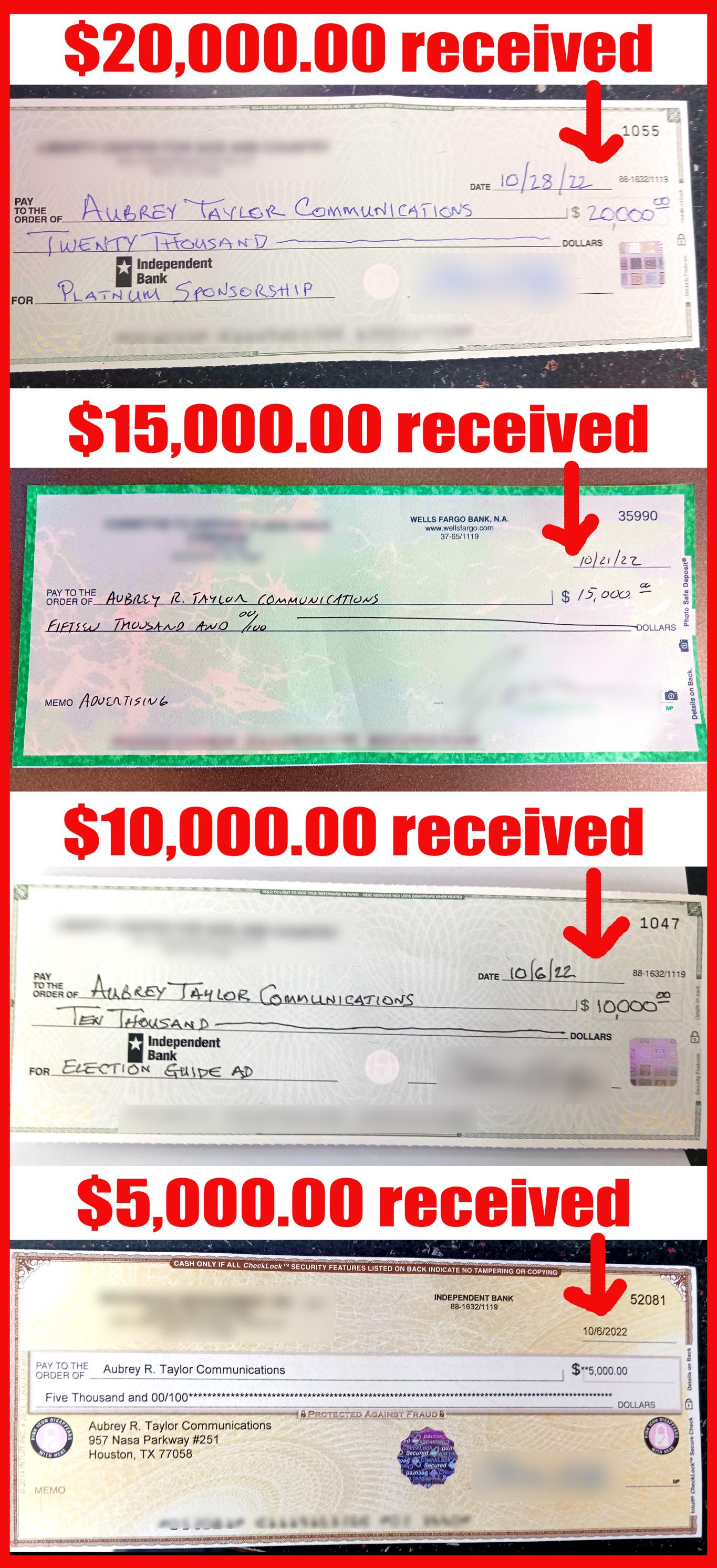 Four Checks Received by Aubrey R Taylor Communications from ...