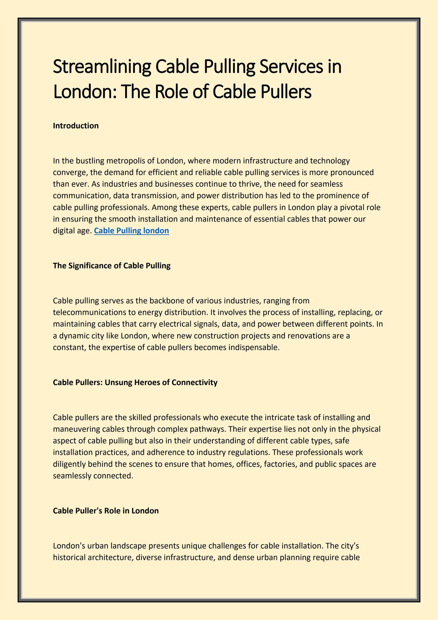 Streamlining Cable Pulling Services in London: The Role of Cable ...