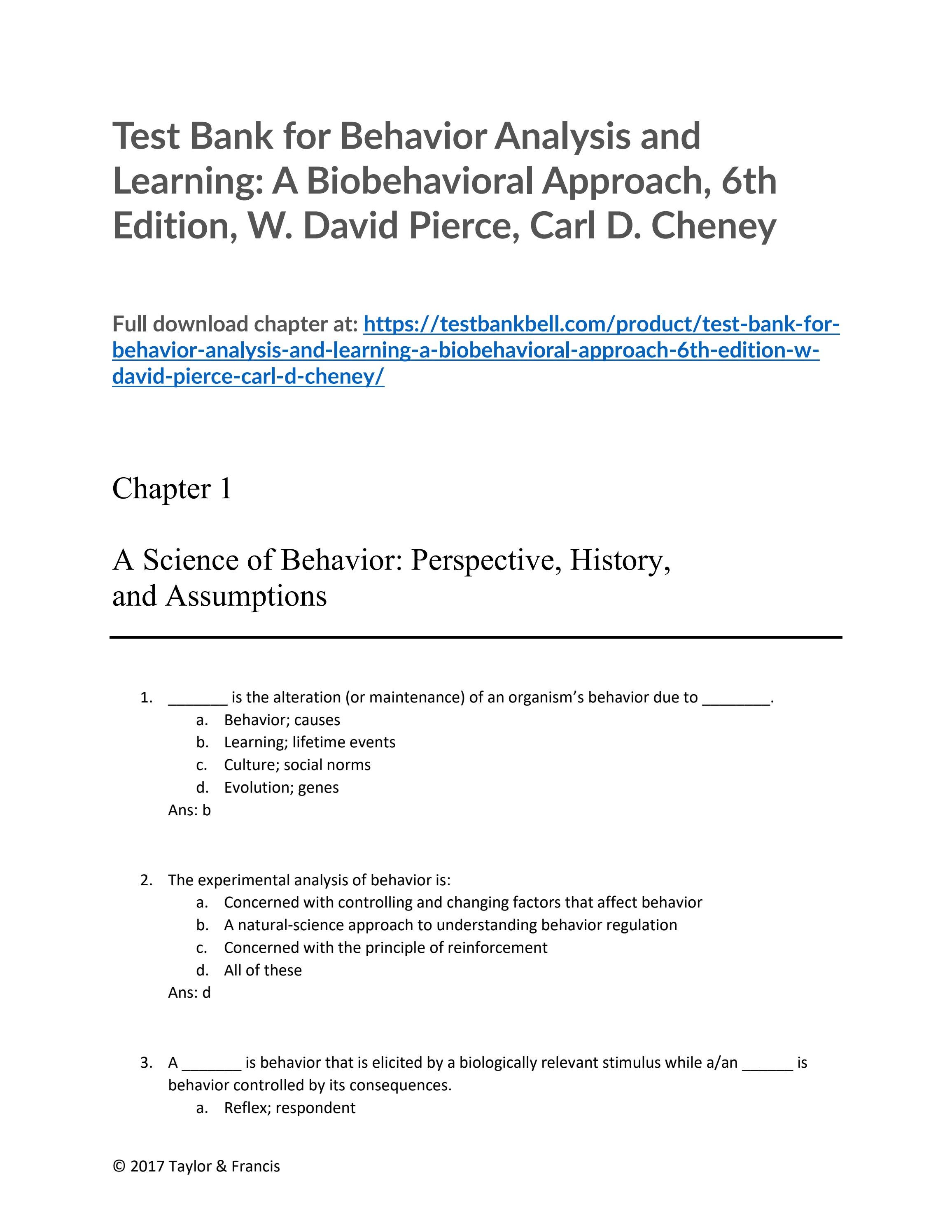 Test bank for behavior analysis and learning a biobehavioral approach ...