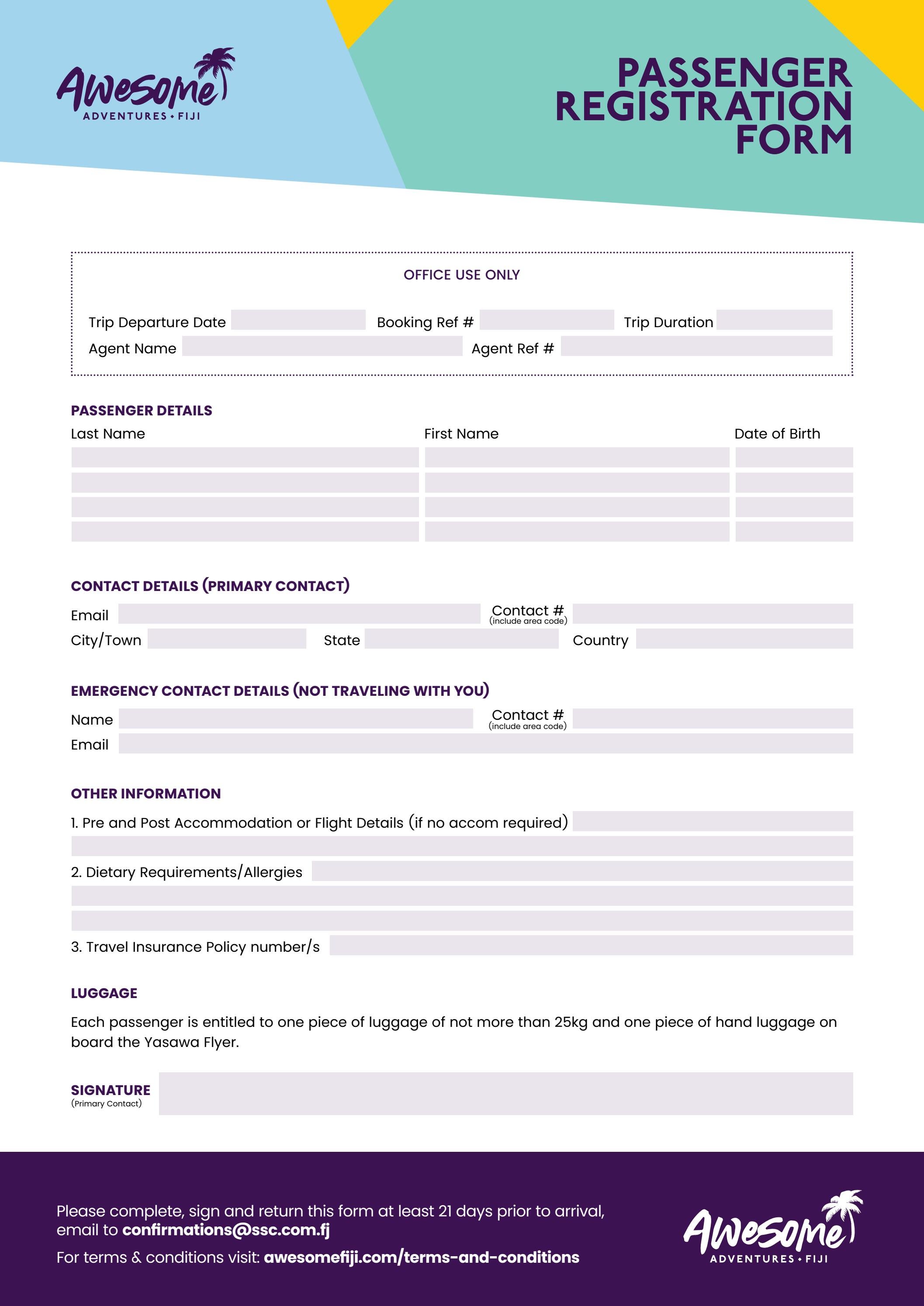 Awesome Adventures Fiji Passenger Registration Form by South Sea ...