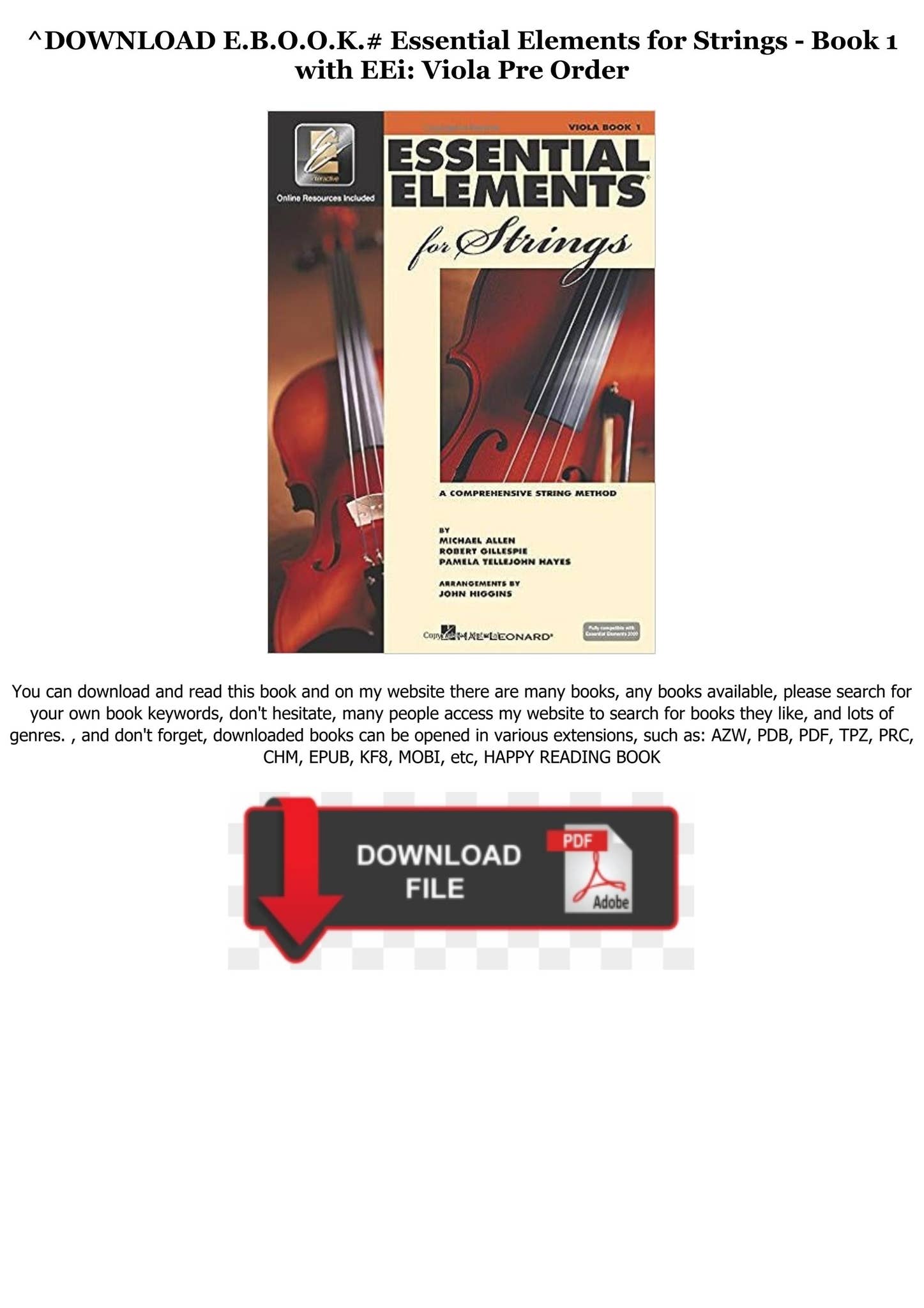 !$PDF ~*EPub Essential Elements for Strings - Book 1 with EEi: Viola ...