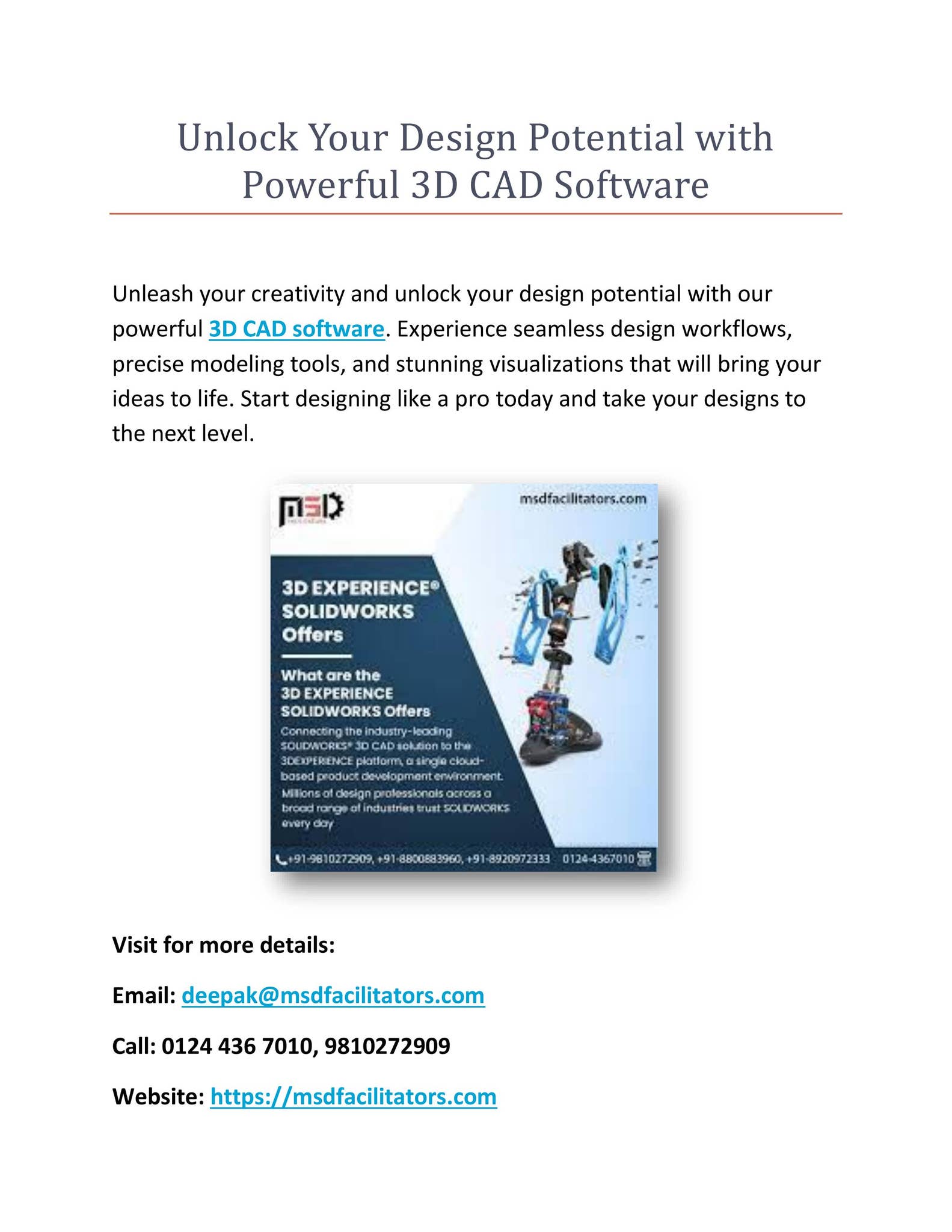Unlock Your Design Potential with Powerful 3D CAD Software by MSD Facilitators - Issuu
