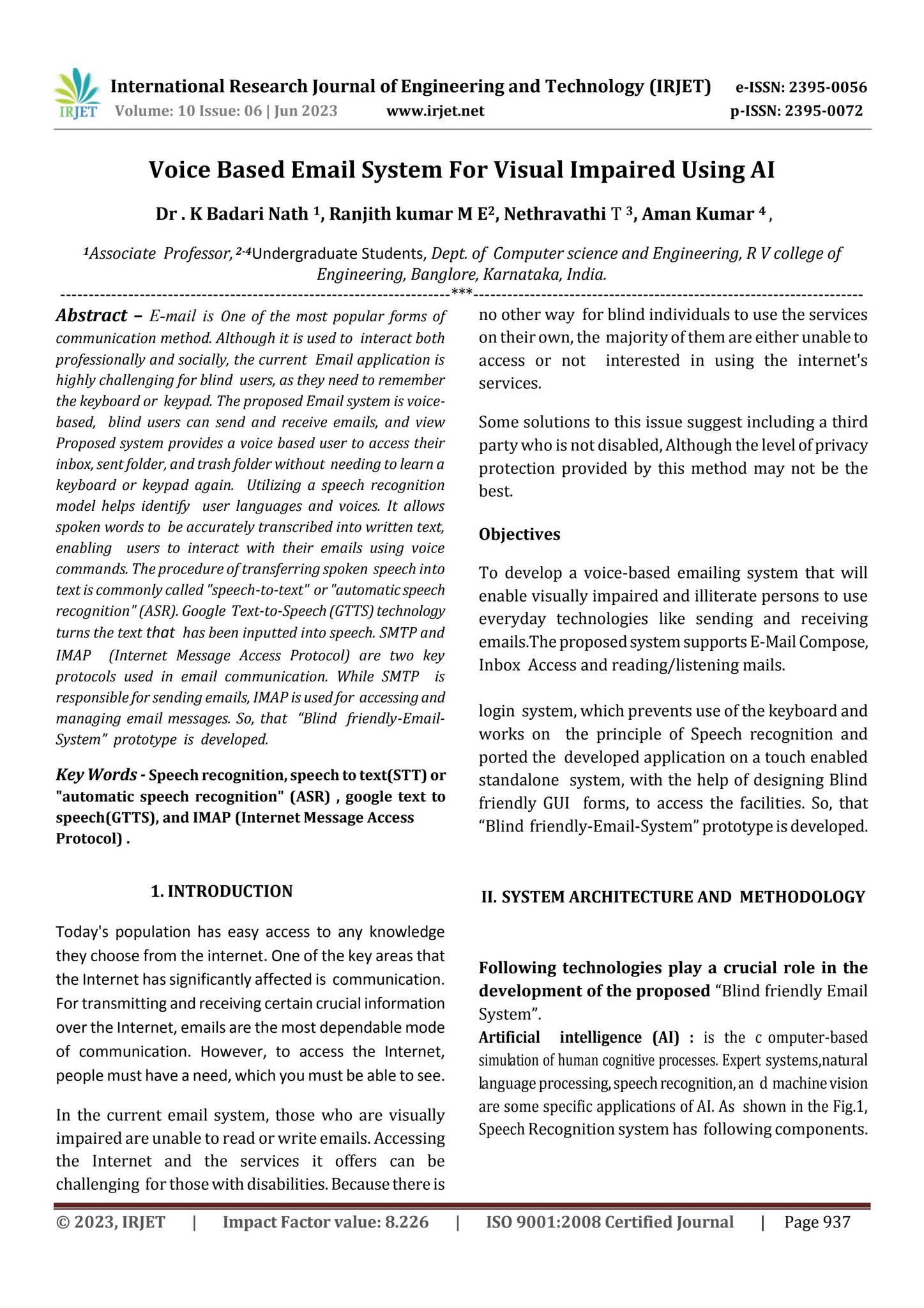 Voice Based Email System For Visual Impaired Using AI. by IRJET Journal ...