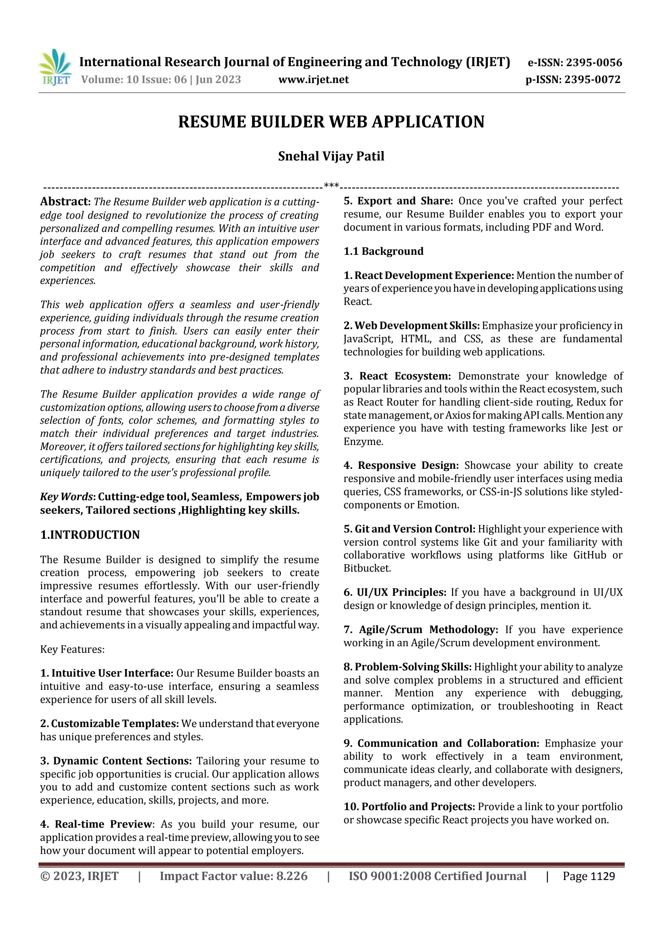 RESUME BUILDER WEB APPLICATION by IRJET Journal - Issuu