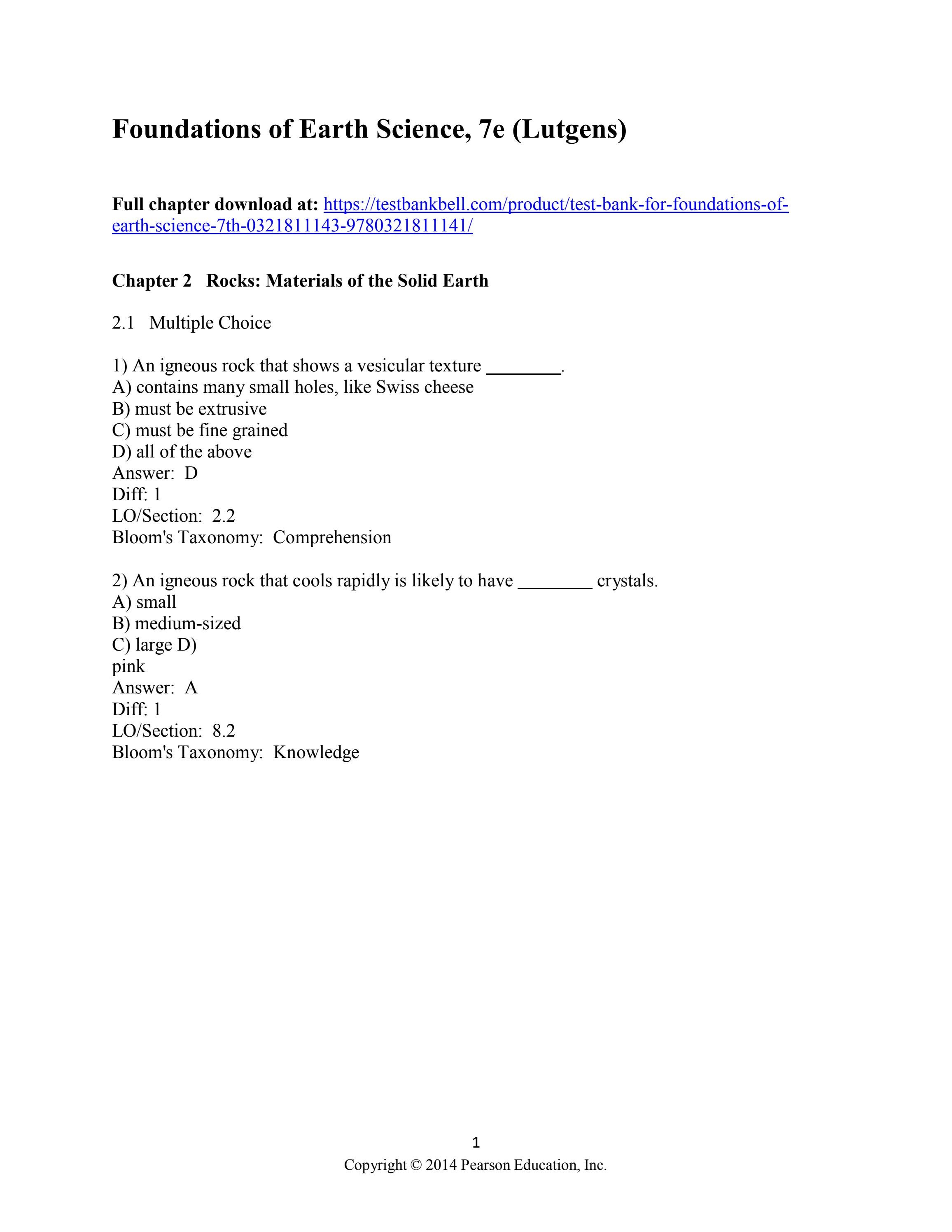 Test bank for foundations of earth science 7th 0321811143 9780321811141 ...