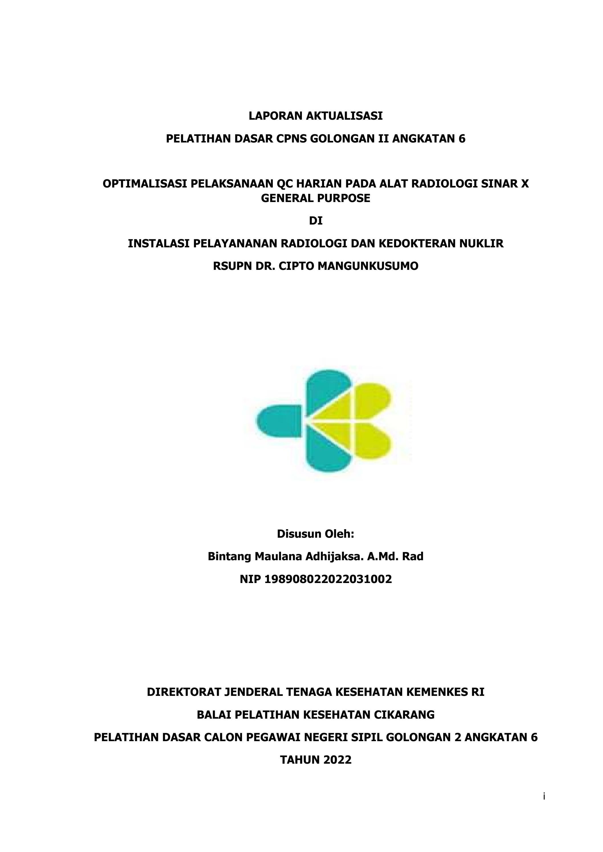 Pelaksanaan QC Harian Pd Alat Radiologi Sinar X General Purpose di ...