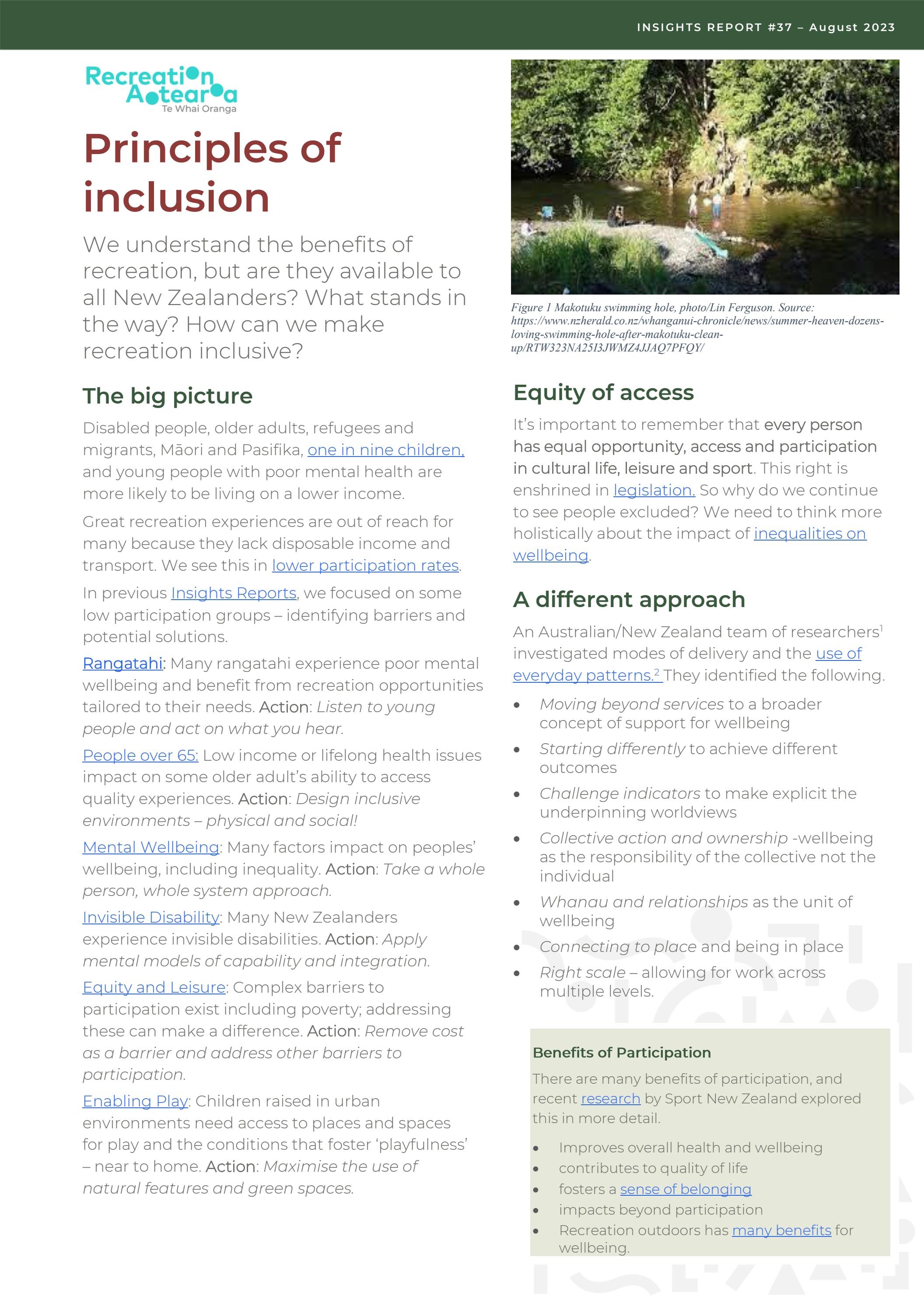 Insights #37 Principles of Inclusion by Recreation Aotearoa - Te Whai ...