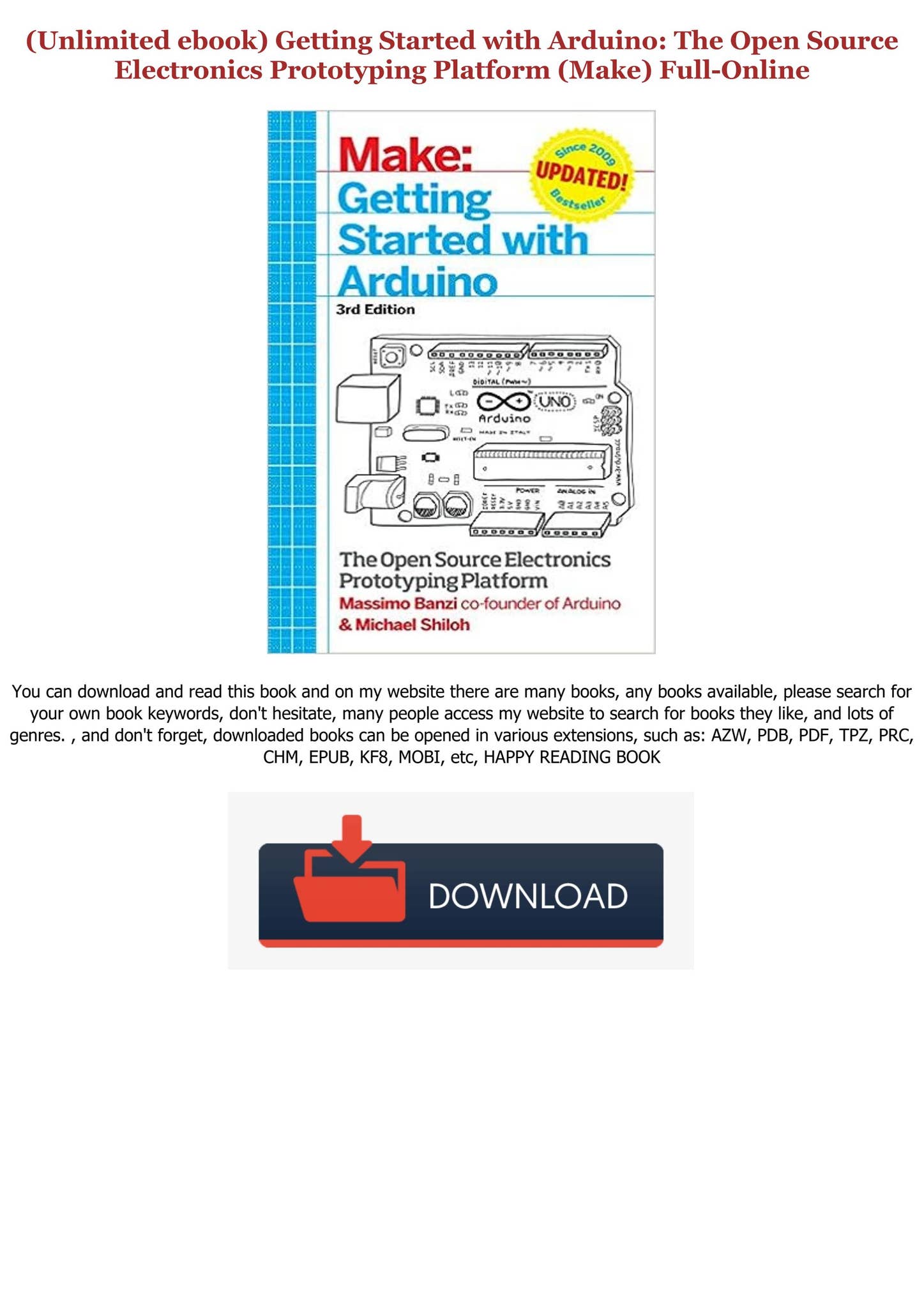 Pdf Download Getting Started With Arduino The Open Source Electronics Prototyping Platform