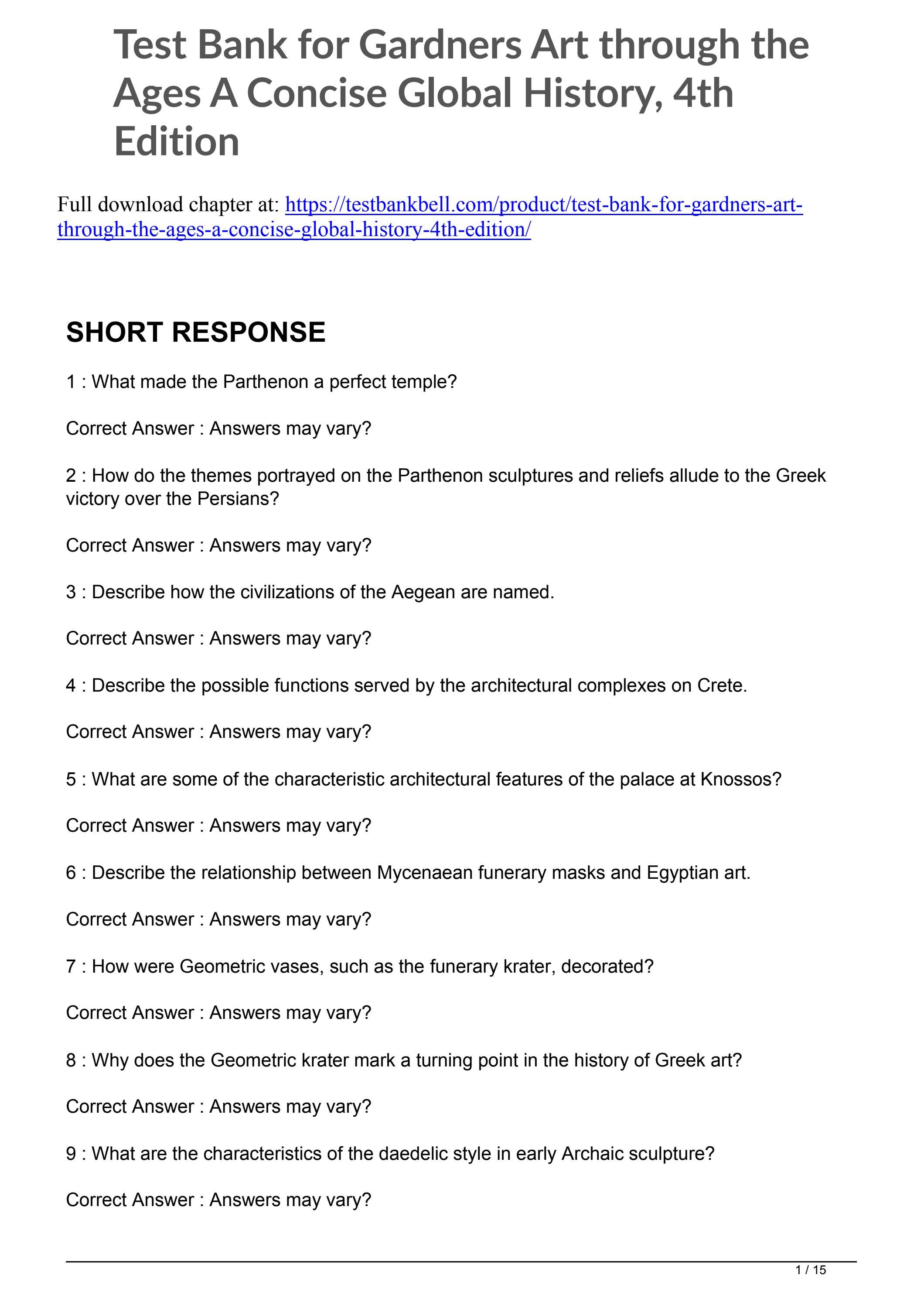 Test bank for gardners art through the ages a concise global history ...