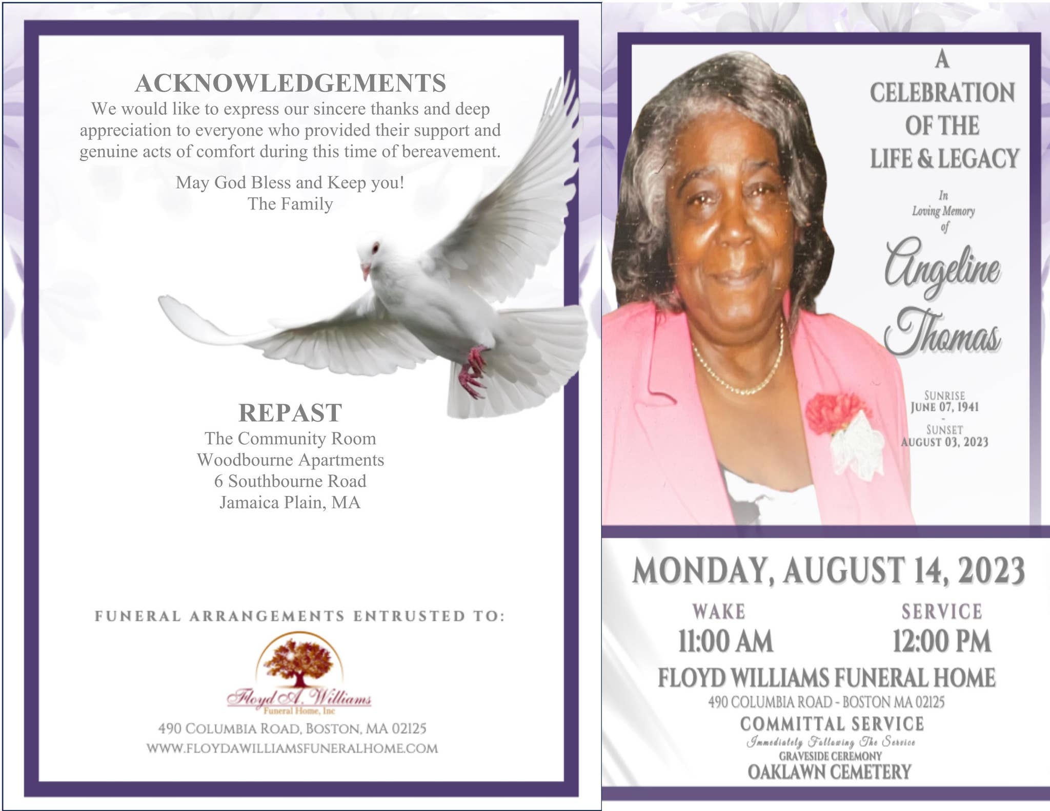 Memorial Folder for the Late Mother Angeline Thomas by PAUSEatFAWFH1 ...
