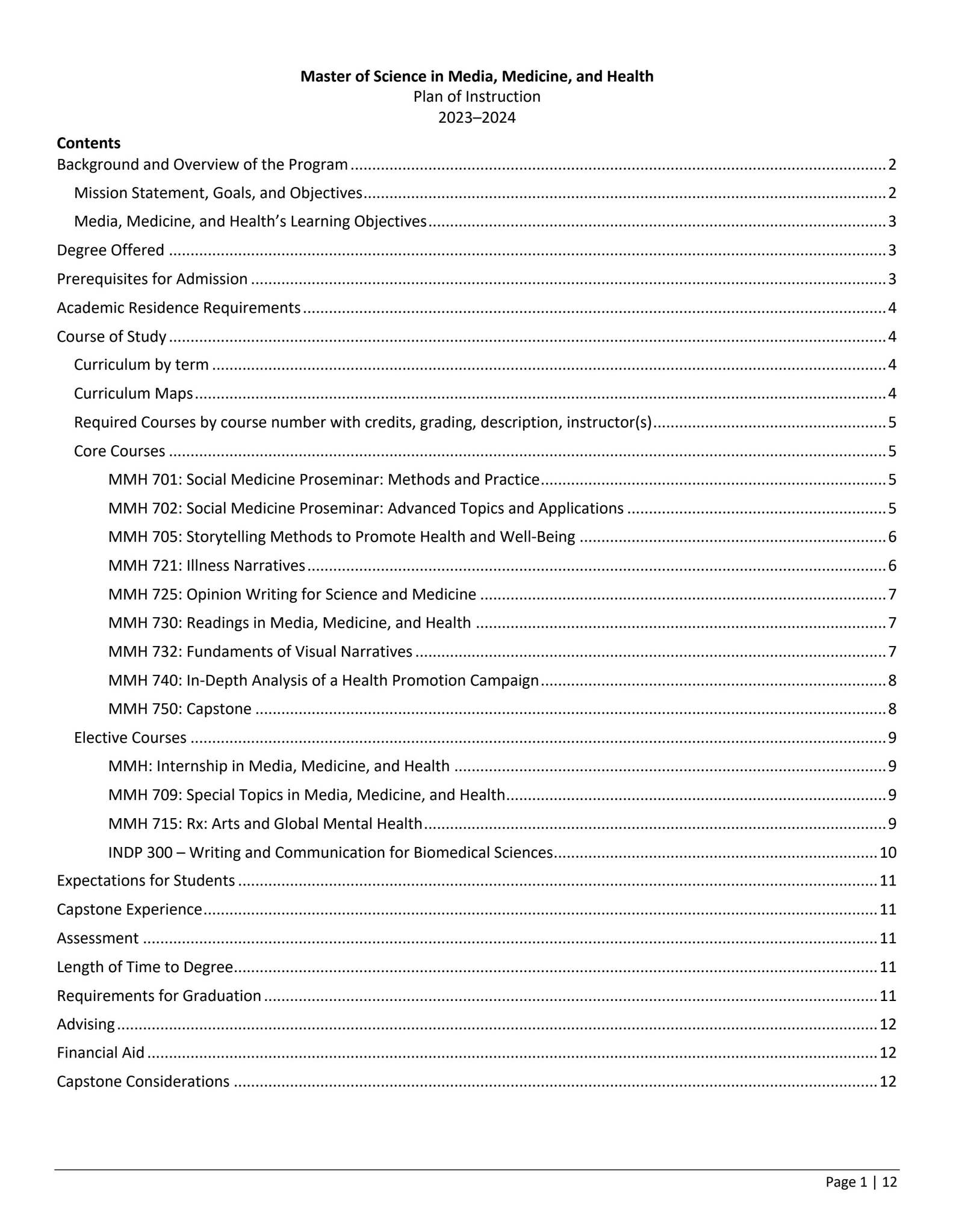 MMH Plan of Instruction by Harvard Medical School Office for Graduate ...