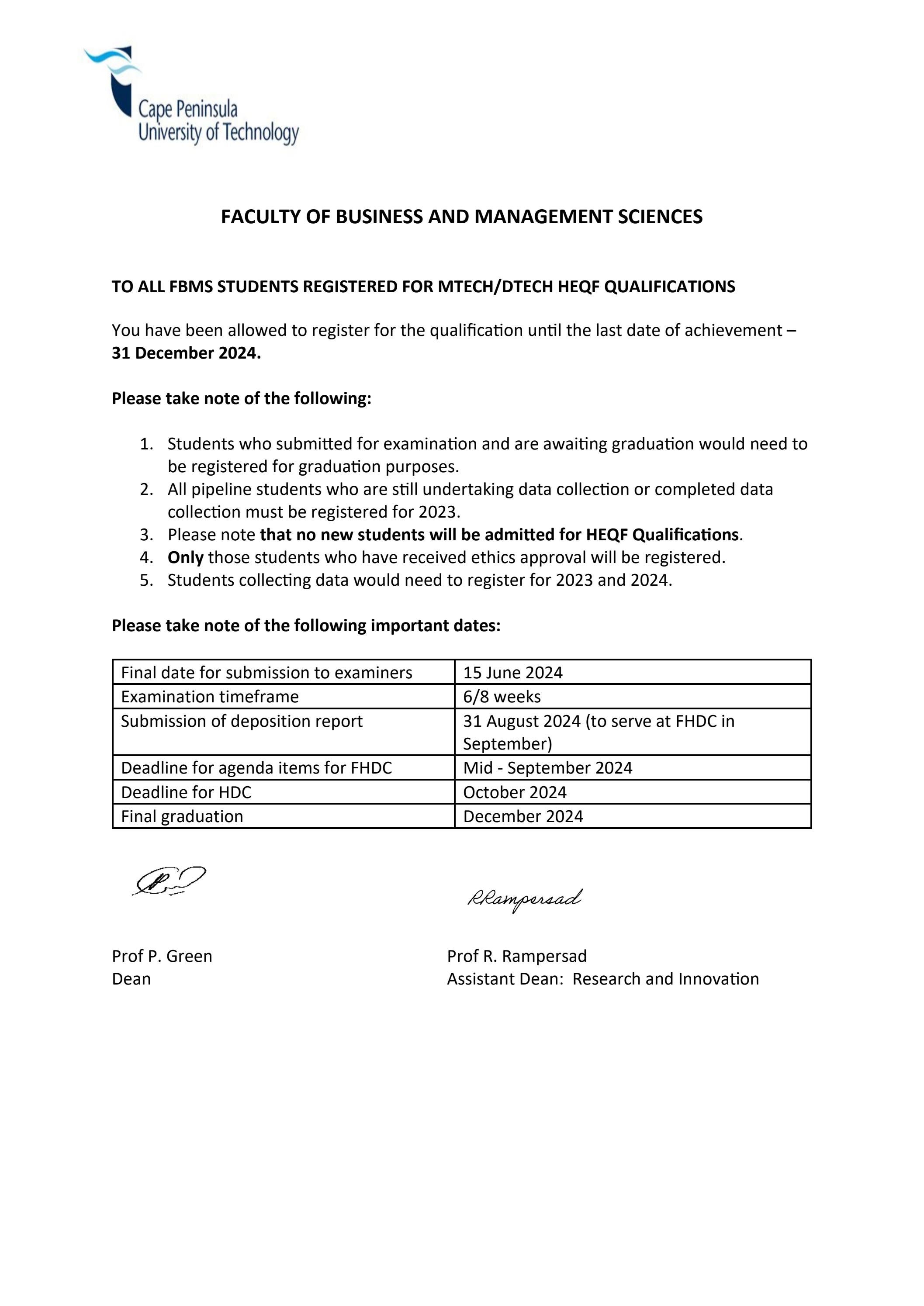 FBMS Letter to Students - August 2023 by Cape Peninsula University of ...