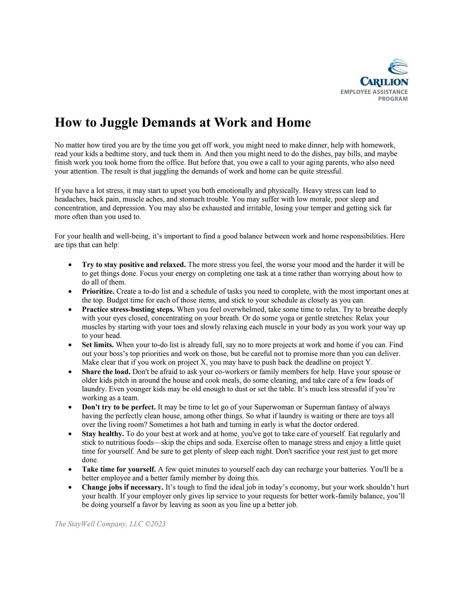 "How to Juggle Demands at Work and Home" - Carilion by Runk & Pratt - Issuu