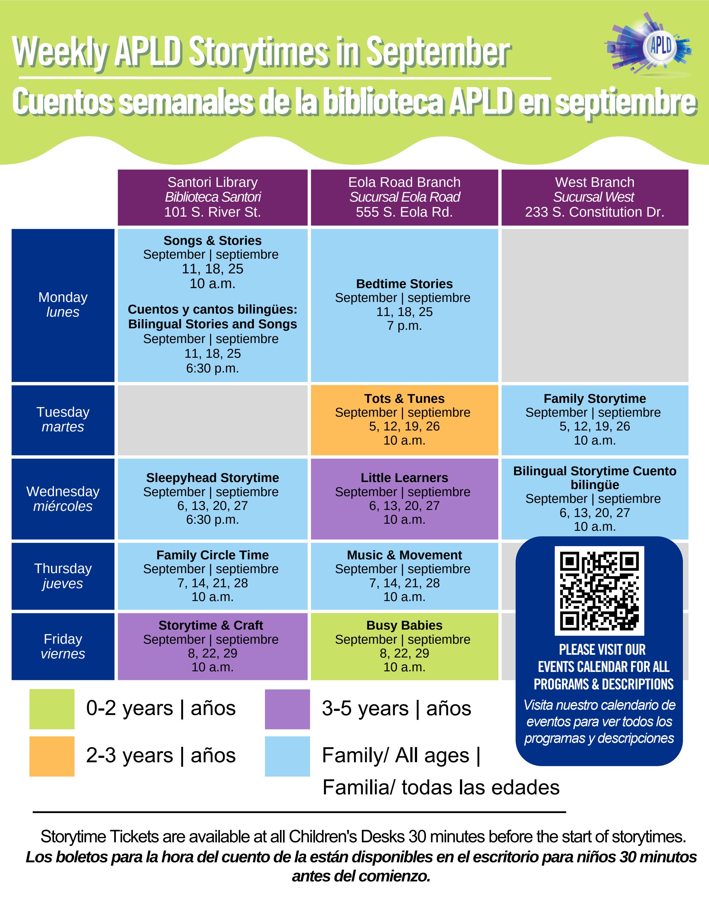 September 2023 Storytime Schedule by Aurora Public Library District, IL ...