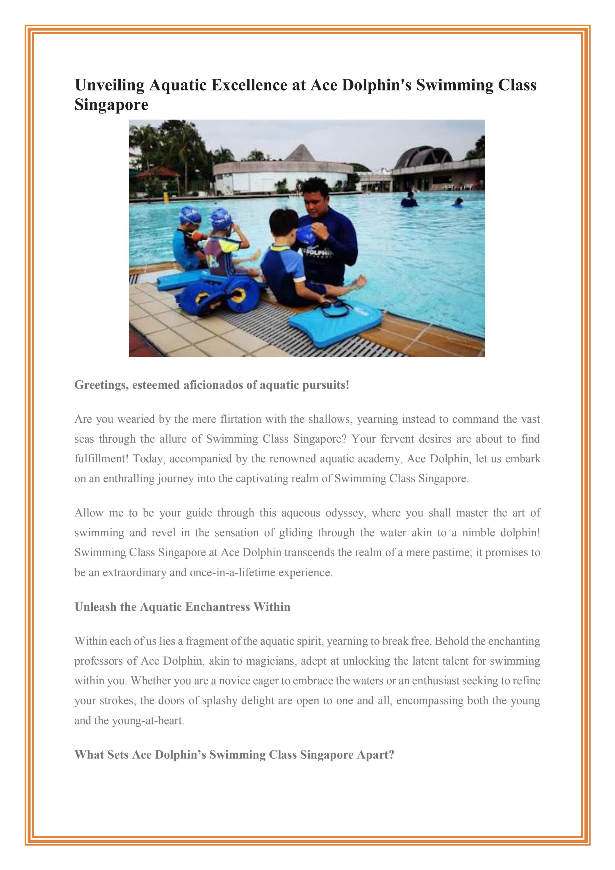 Unveiling Aquatic Excellence at Ace Dolphin's Swimming Class Singapore ...