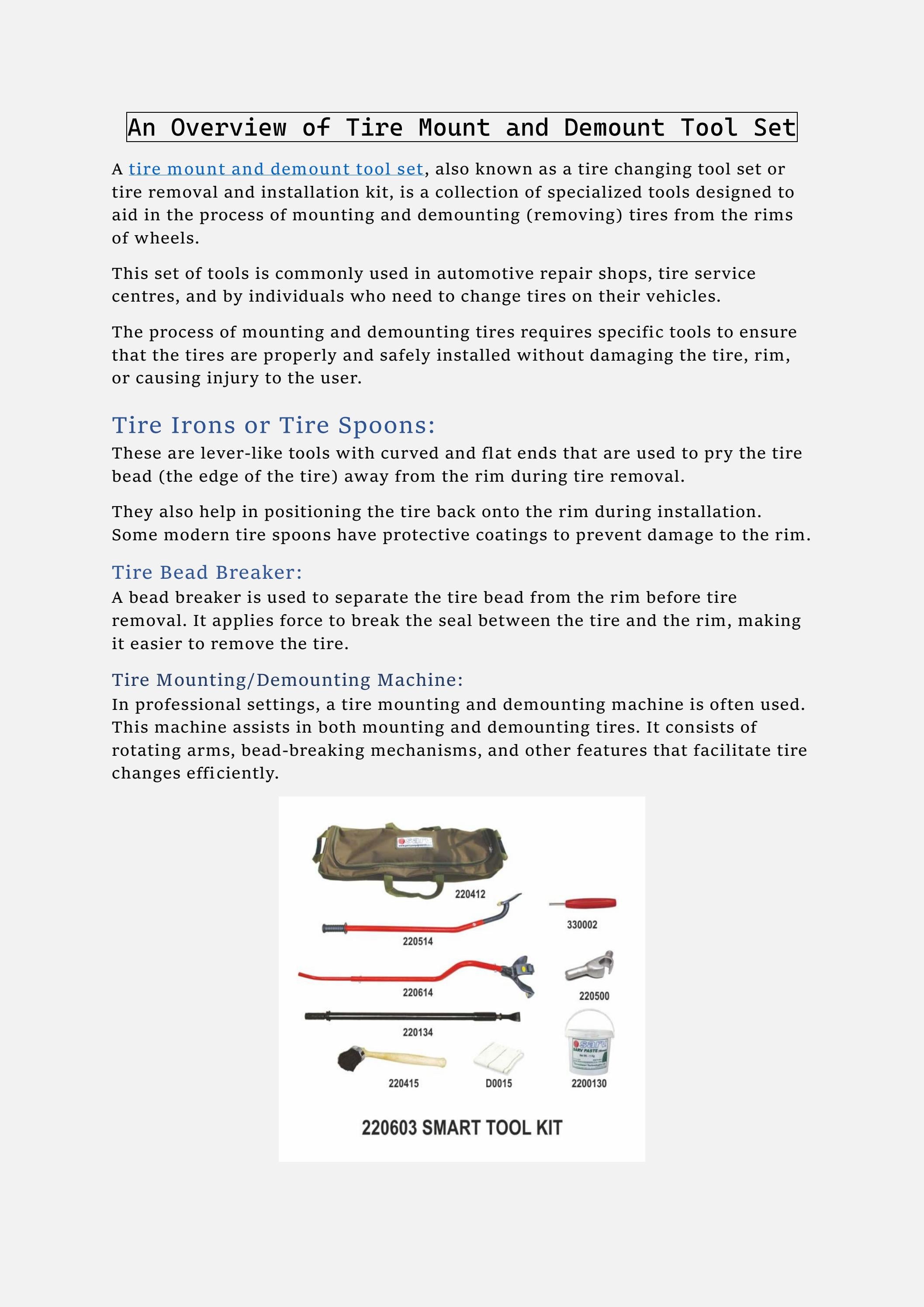 An Overview of Tire Mount and Demount Tool Set by Garage Equipments - Issuu