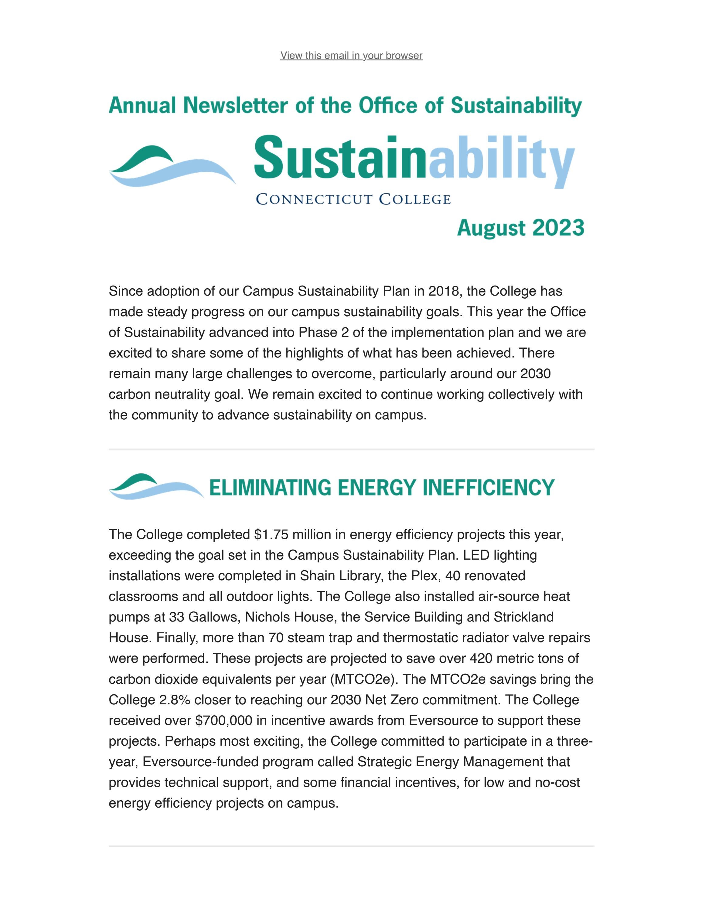 2023 CC Annual Sustainability Newsletter by Connecticut College - Issuu