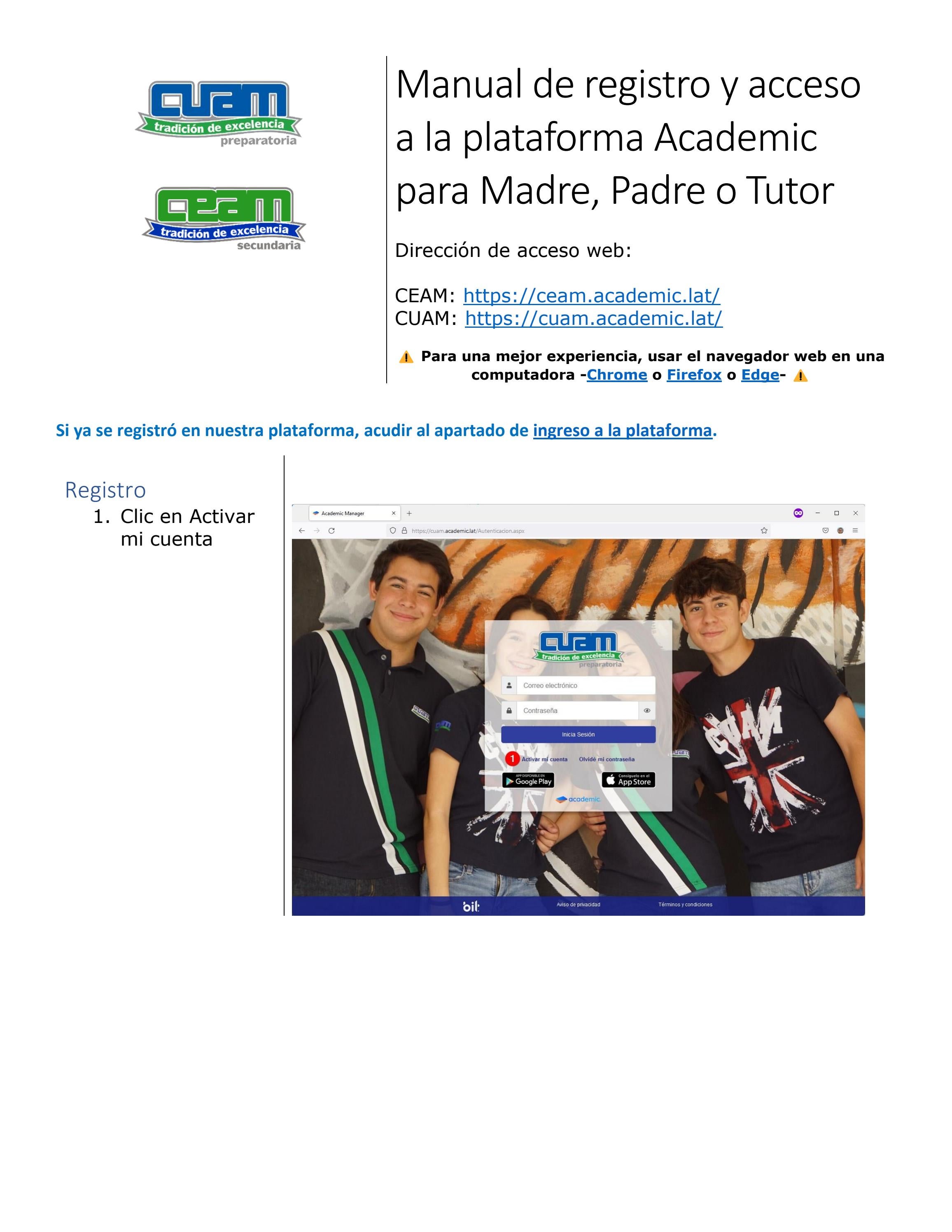 Manual De Registro Y Acceso A La Plataforma Academic Padres De Familia