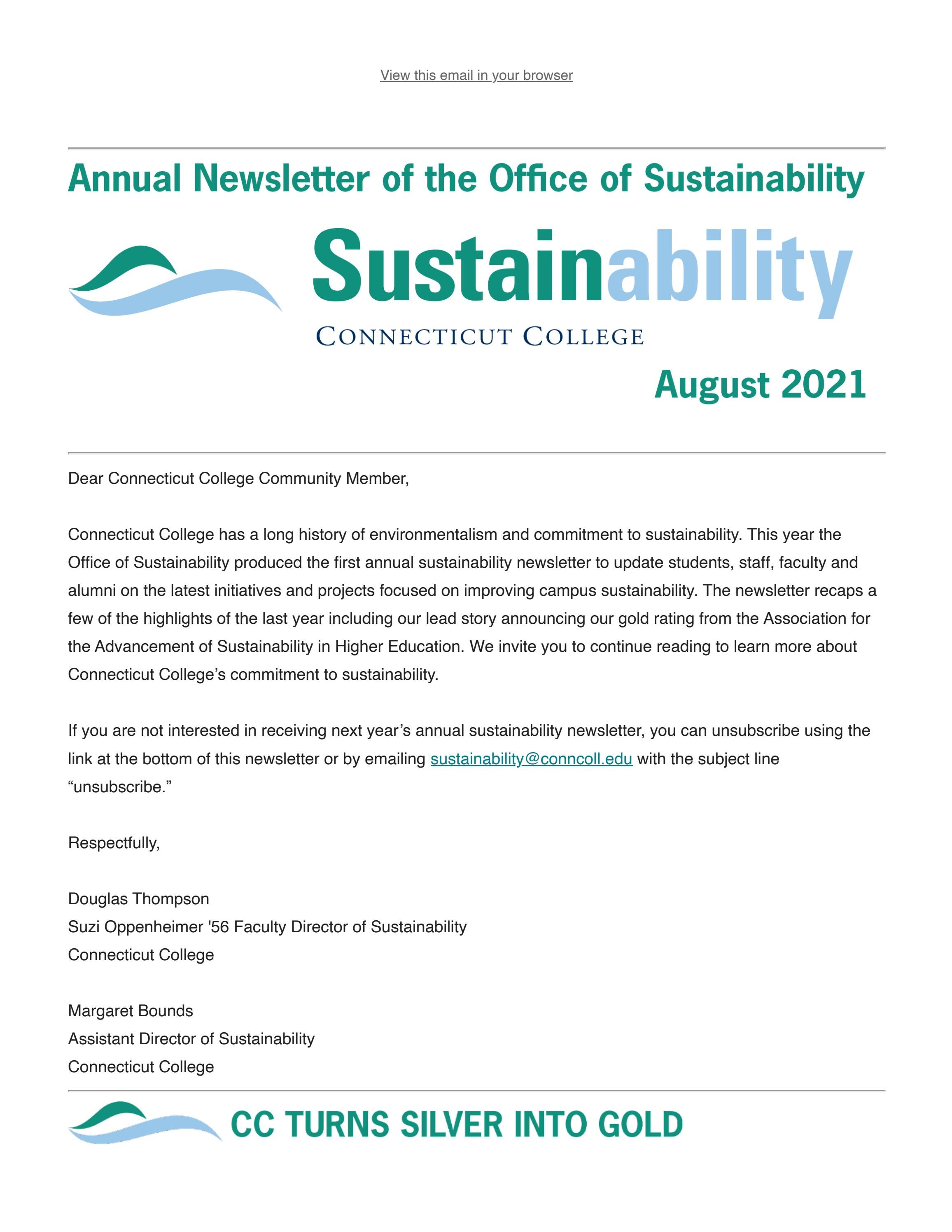 2021 CC Annual Sustainability Newsletter by Connecticut College - Issuu