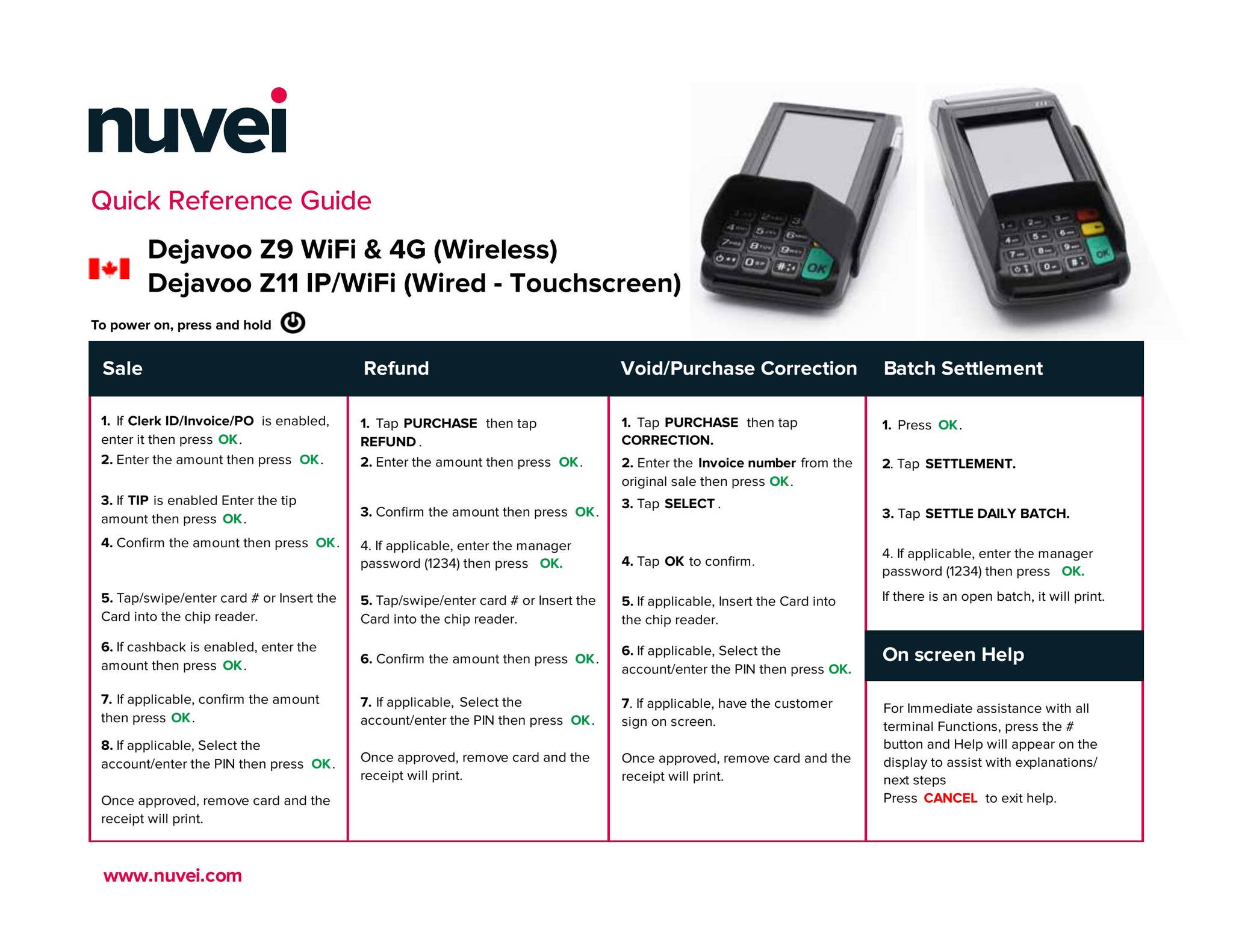 Nuvei Z9 & Z11 Canada English - Quick Reference Guide by Nuvei - Issuu