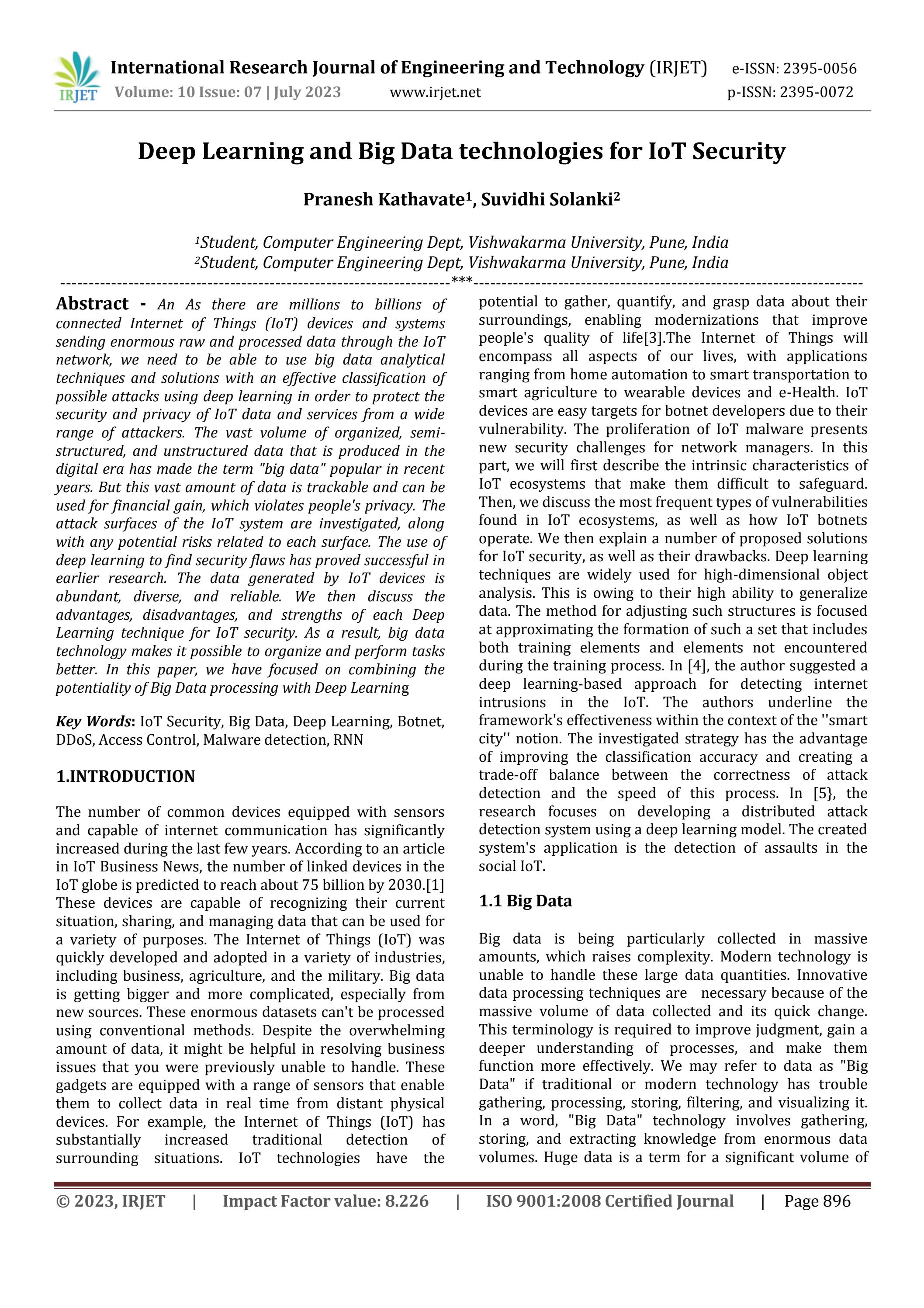 Deep Learning and Big Data technologies for IoT Security by IRJET ...