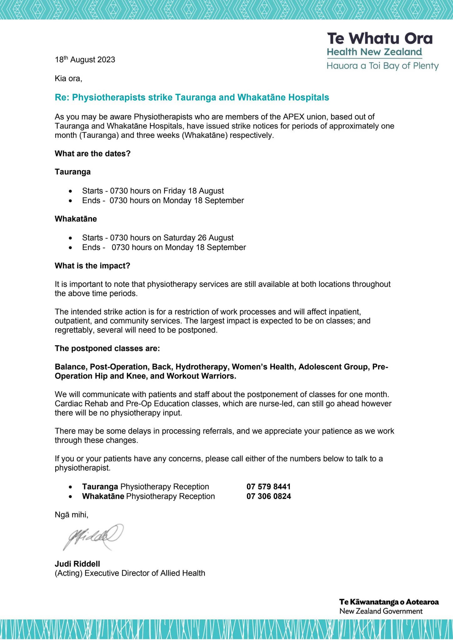 Apex Physio Strike letter 180823 by WBOP PHO - Issuu