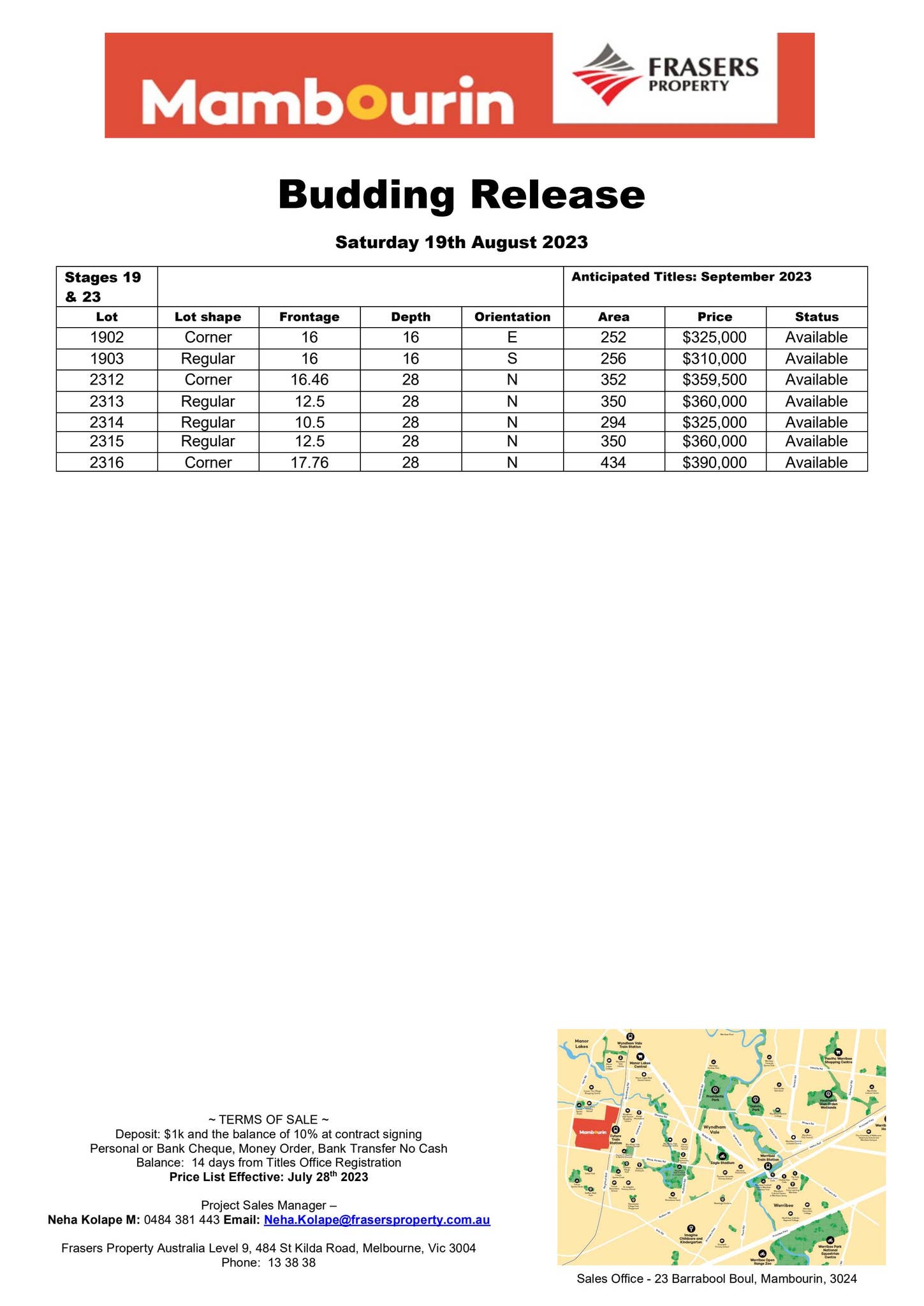 Mambourin | Budding Release Price List by Frasers Property Australia ...