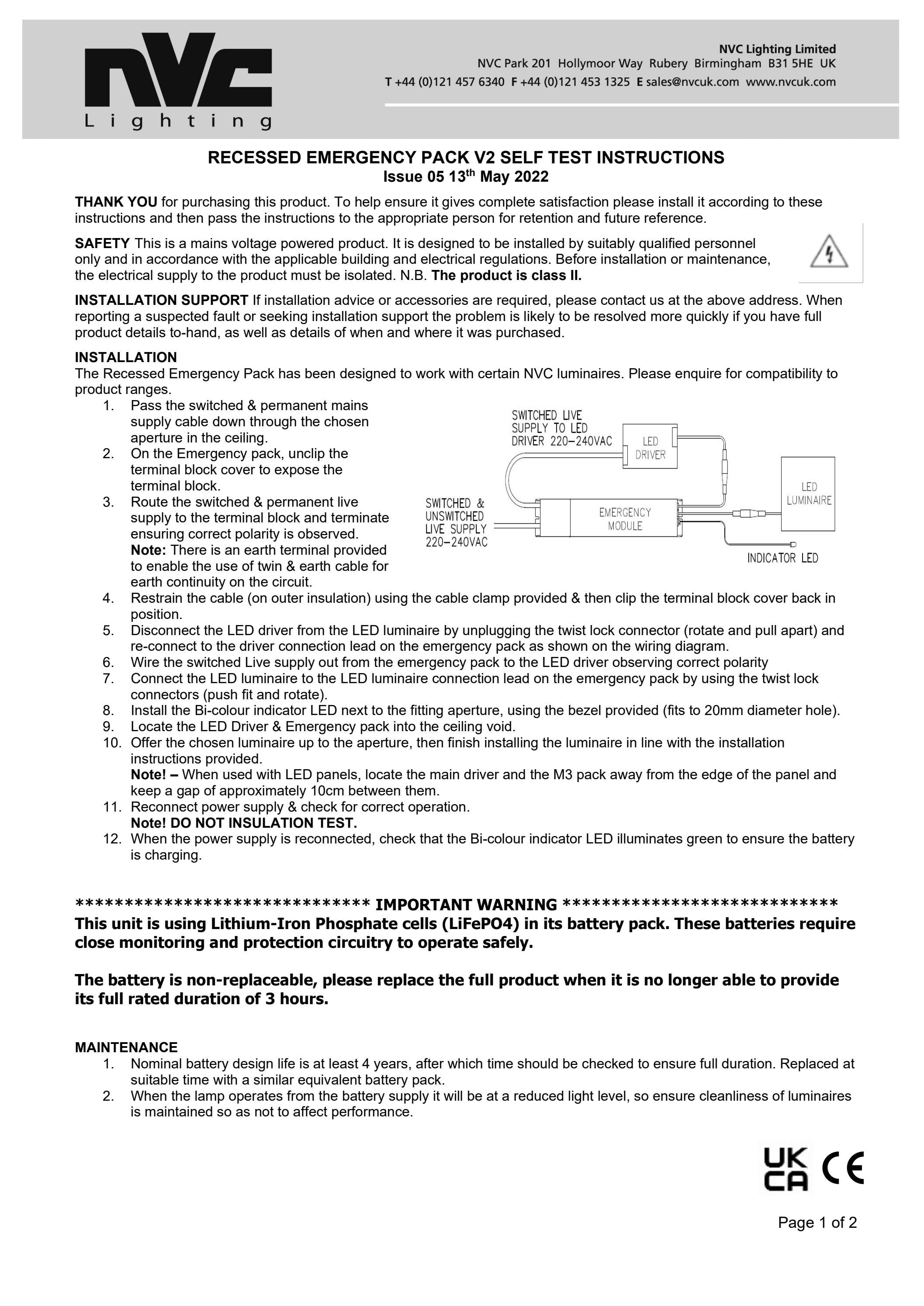 RECESSED EMERGENCY PACK V2 - SELF TEST - Instructions by NVC Lighting ...