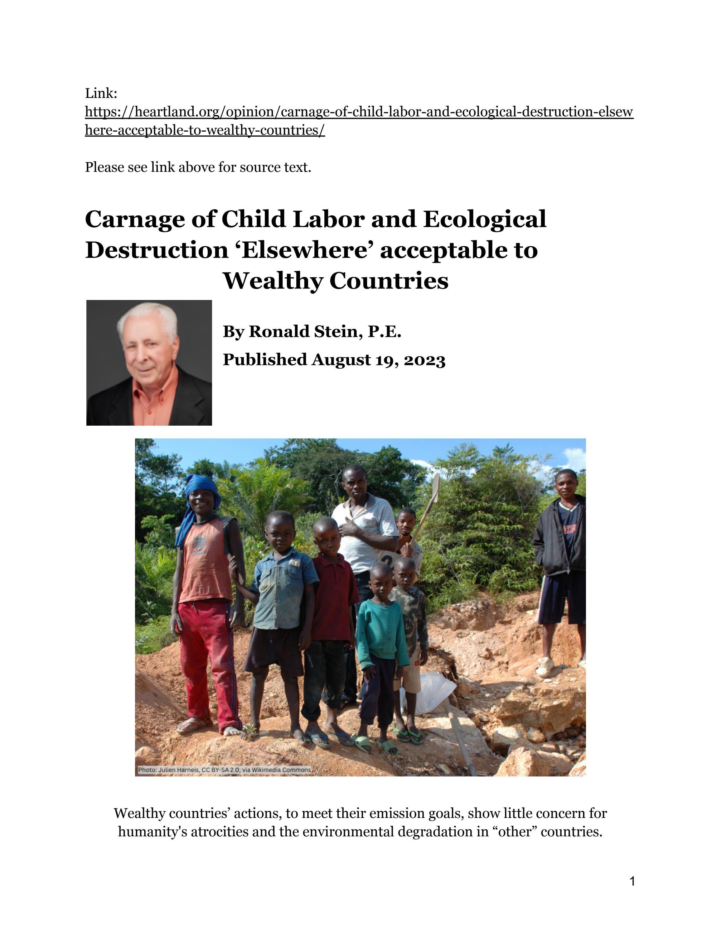 Carnage of Child Labor and Ecological Destruction Elsewhere acceptable ...