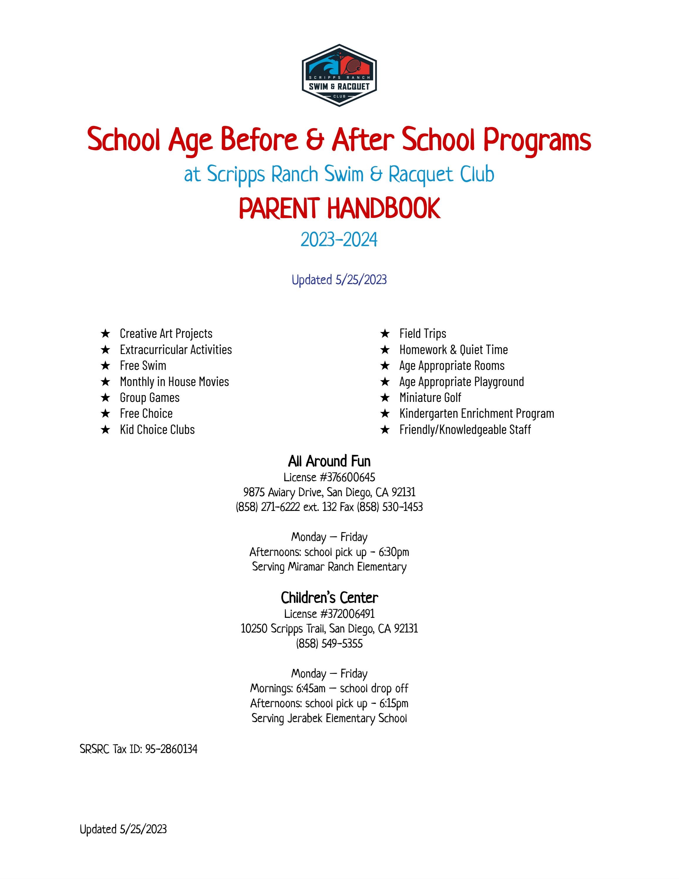 2023-2024 SRSRC School Age Program Parent Handbook by Scripps Ranch ...