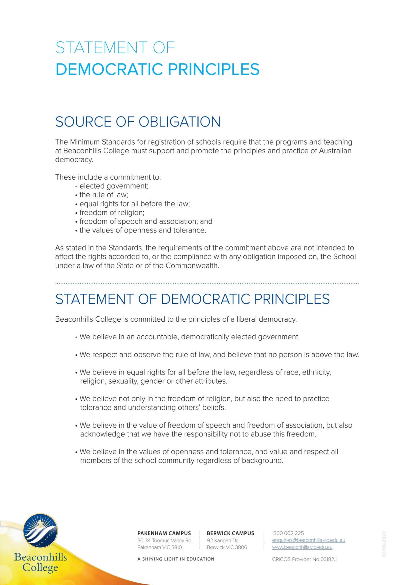 Statement of Democratic Principles by Beaconhills College - Issuu
