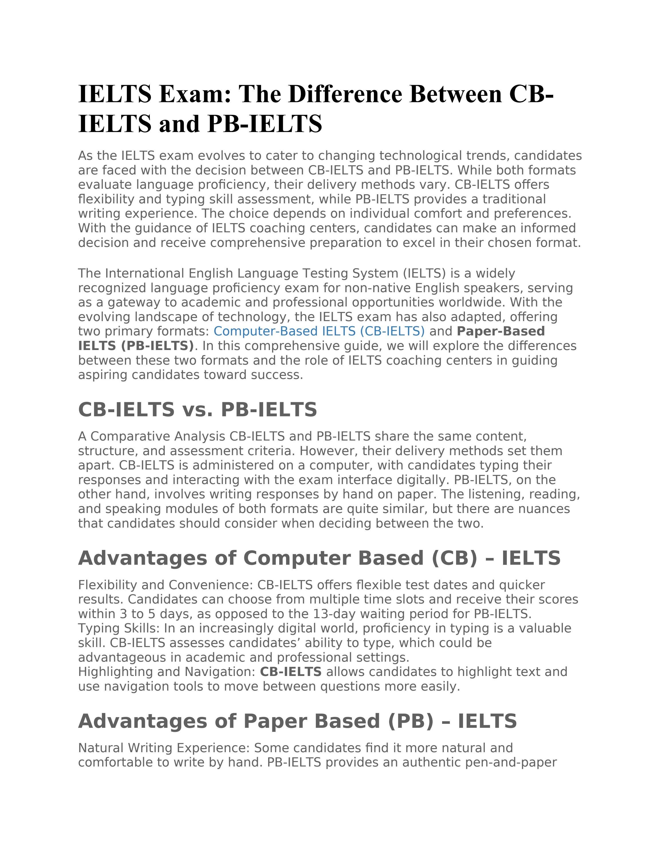 IELTS Exam: The Difference Between CB-IELTS and PB-IELTS by GCI123 - Issuu