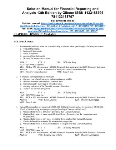 Financial reporting and analysis 13th edition gibson test bank 1 by ...
