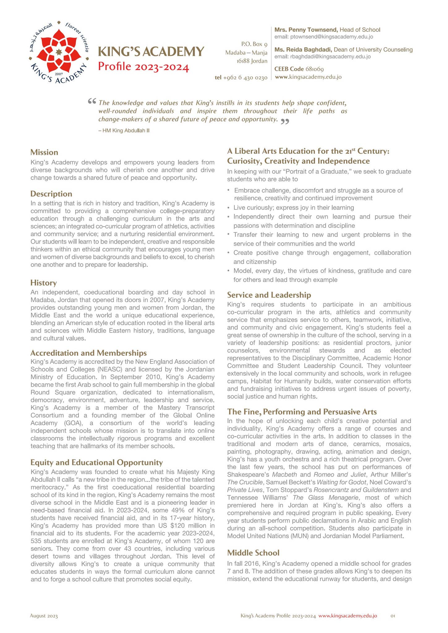 School Profile 2023-2024 by King's Academy - Issuu