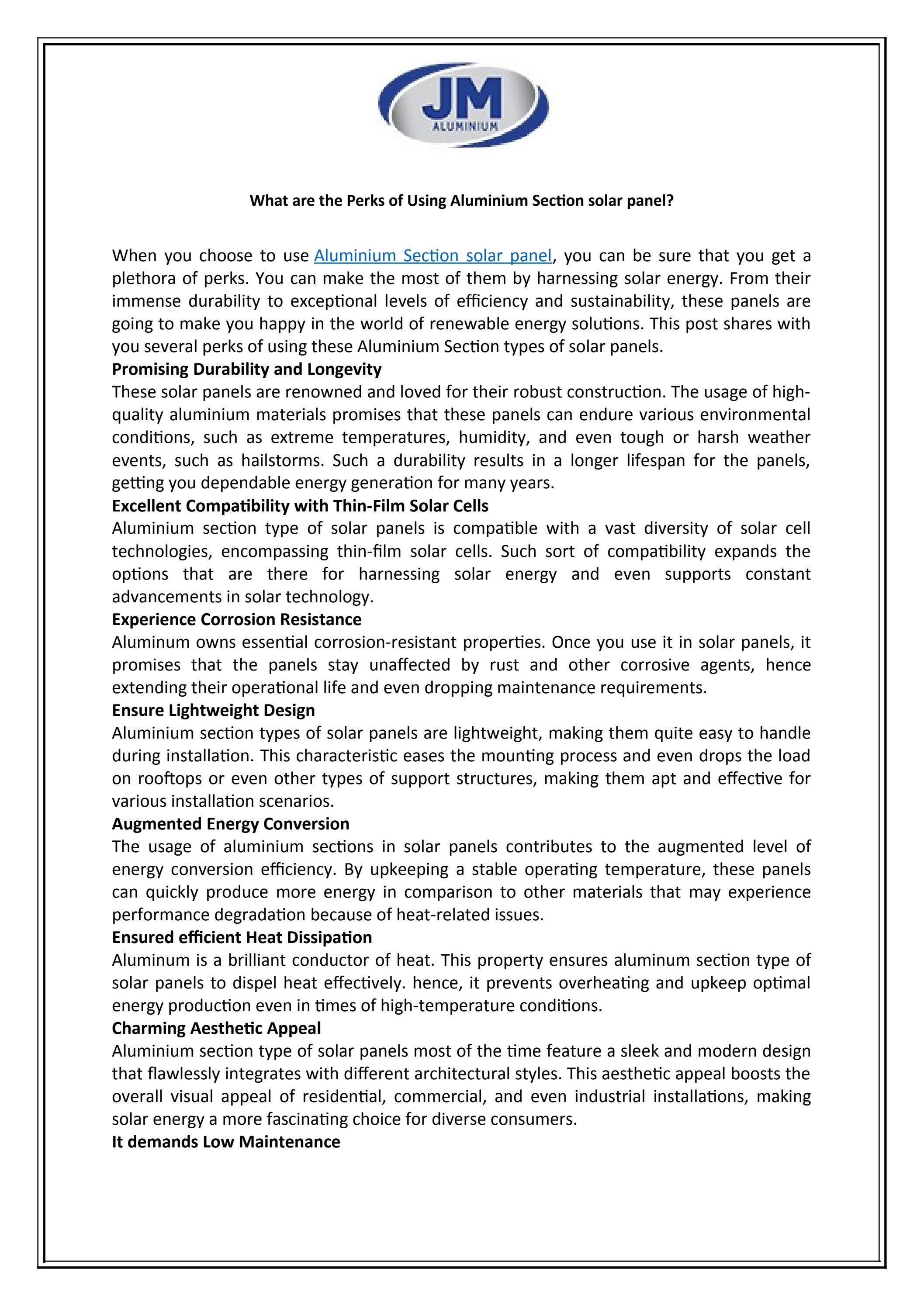 Usaage Of Aluminium Sections