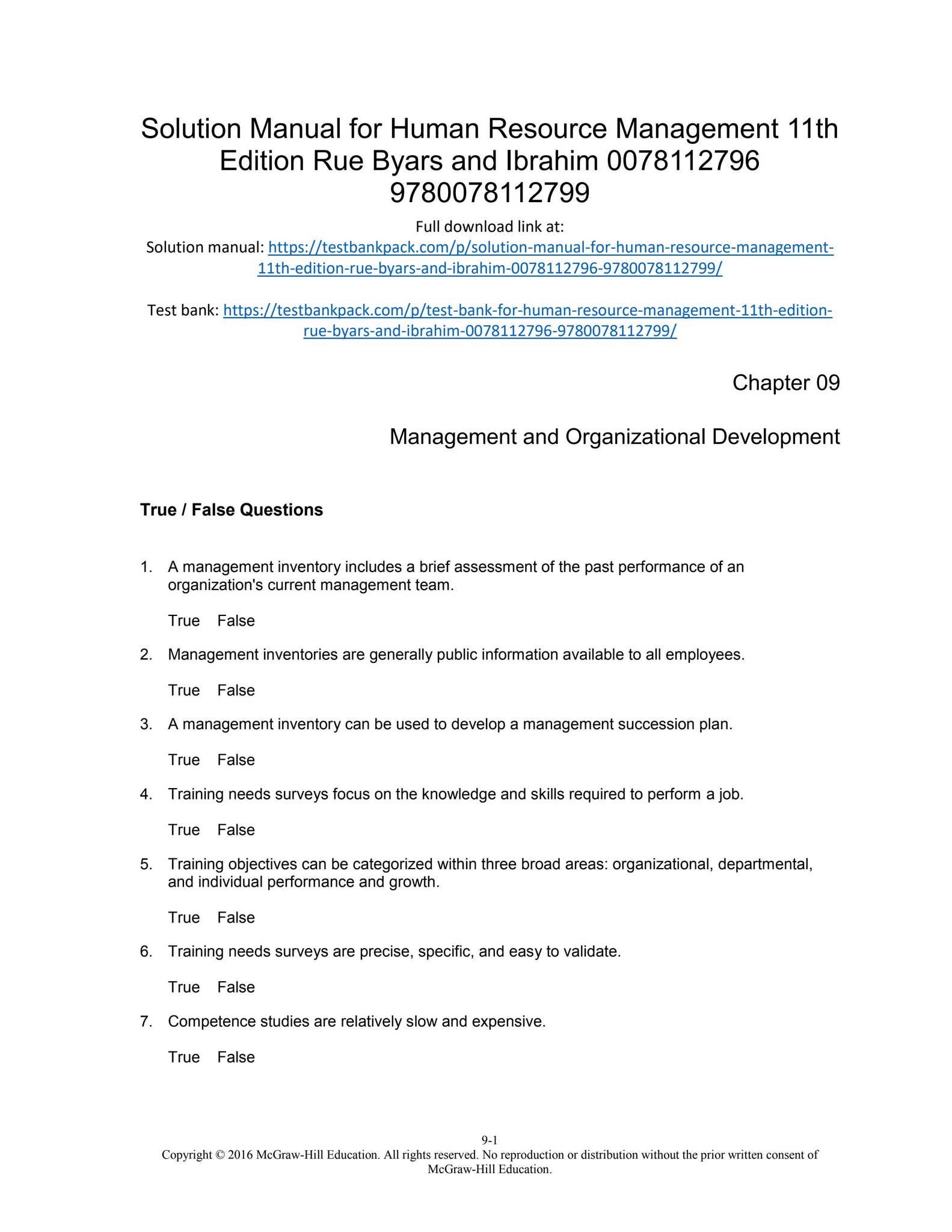 Human resource management 11th edition rue test bank 1 by lori ...