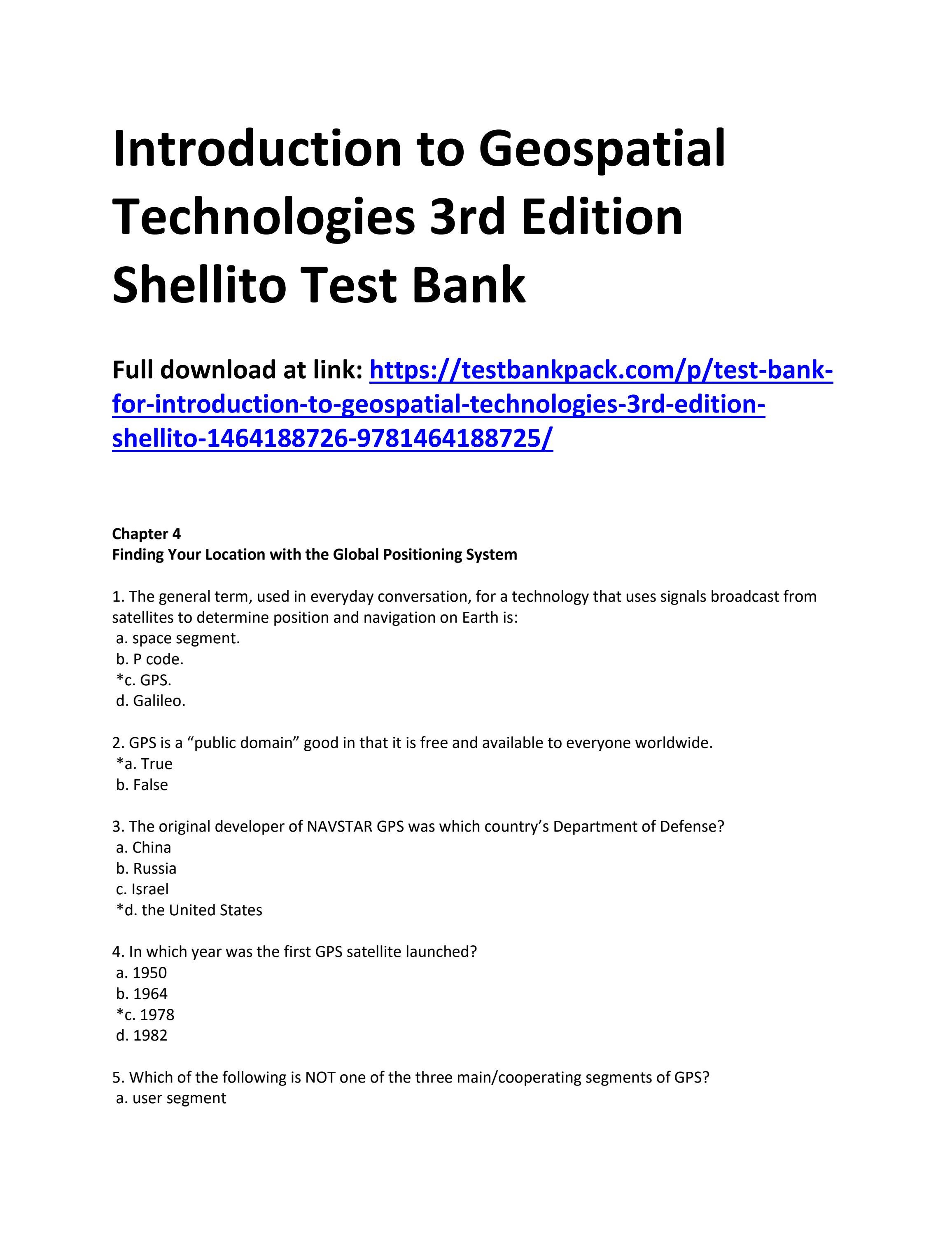 Introduction to geospatial technologies 3rd edition shellito test bank ...