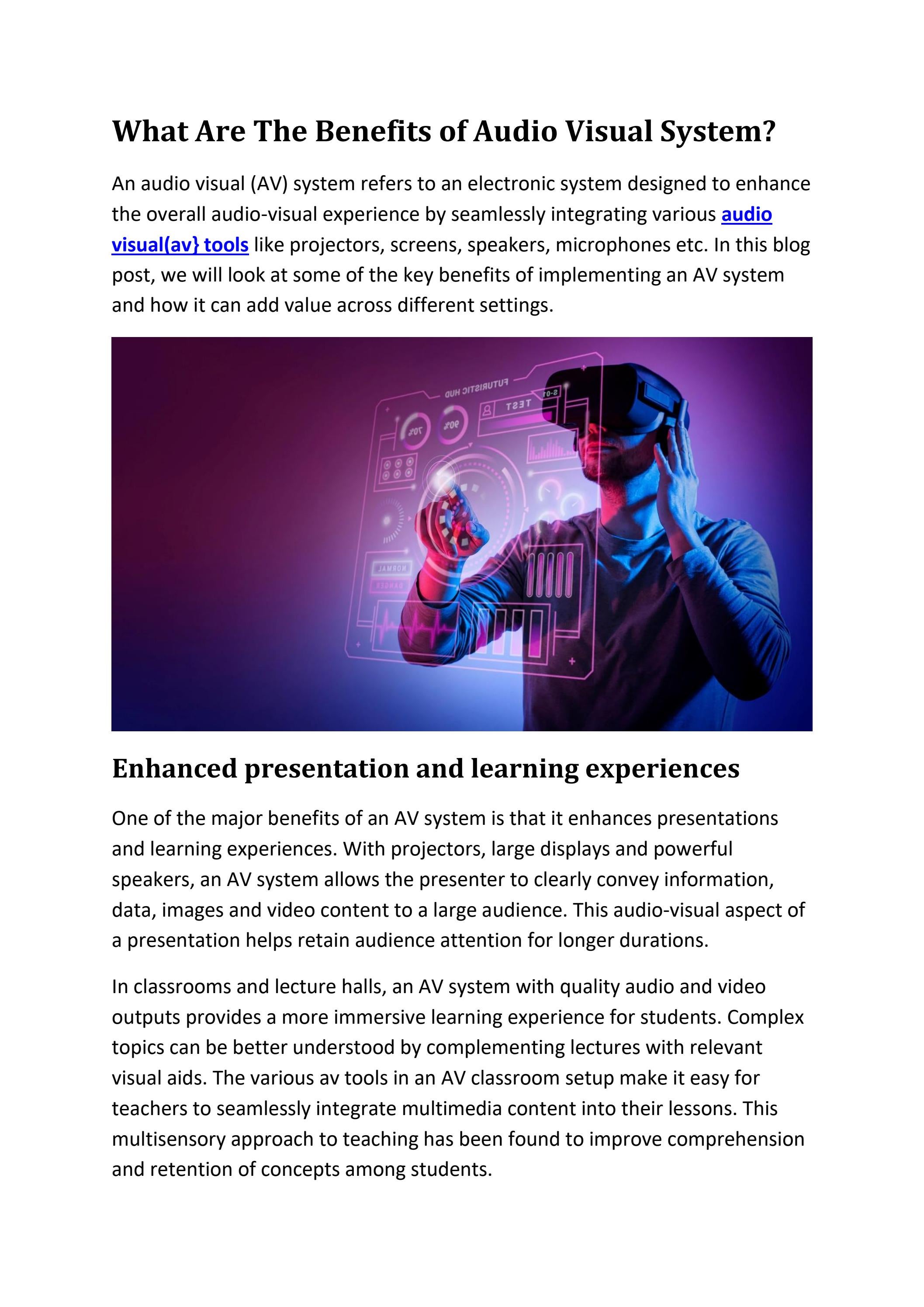 What Are The Benefits of Audio Visual System? by avtechnology - Issuu