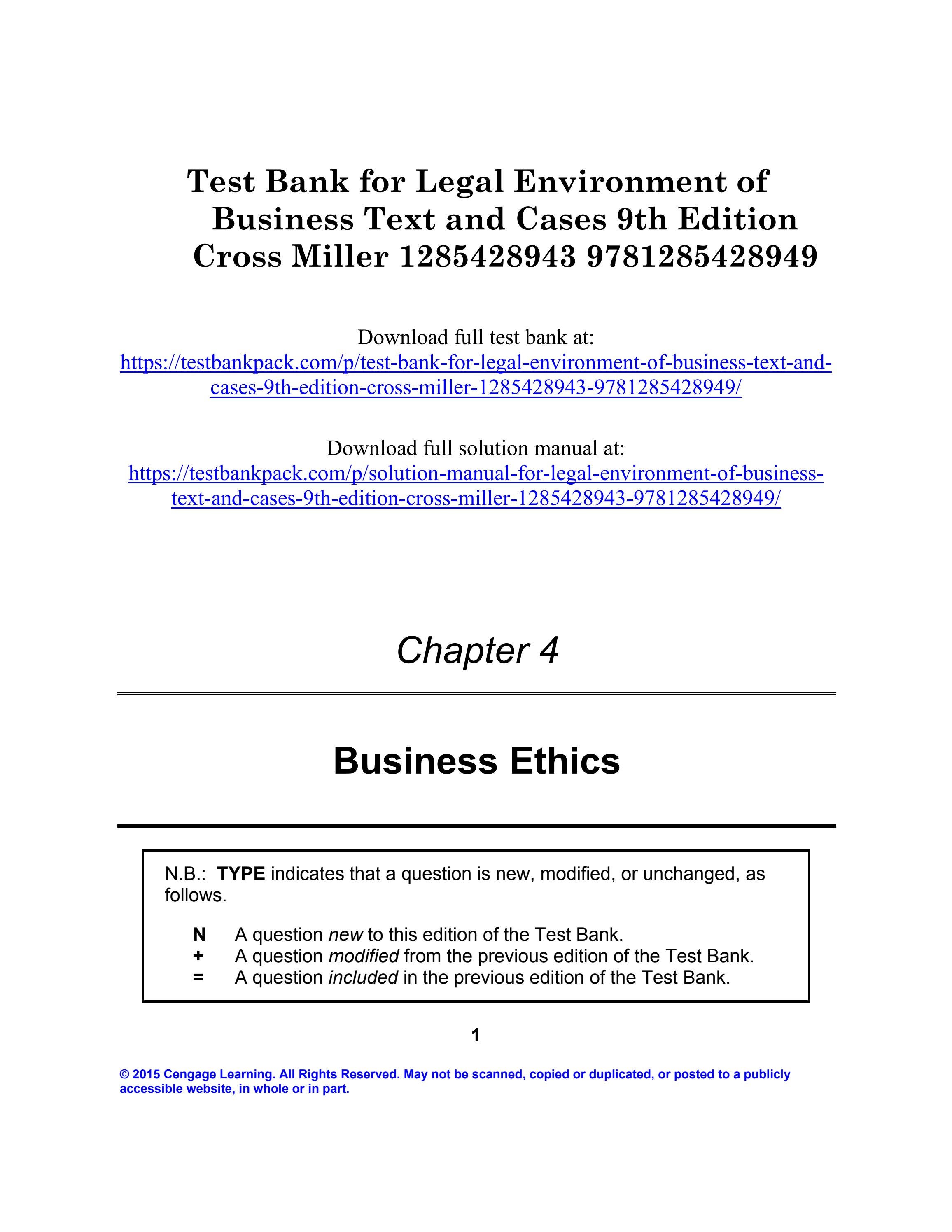 Legal environment of business text and cases 9th edition cross test ...