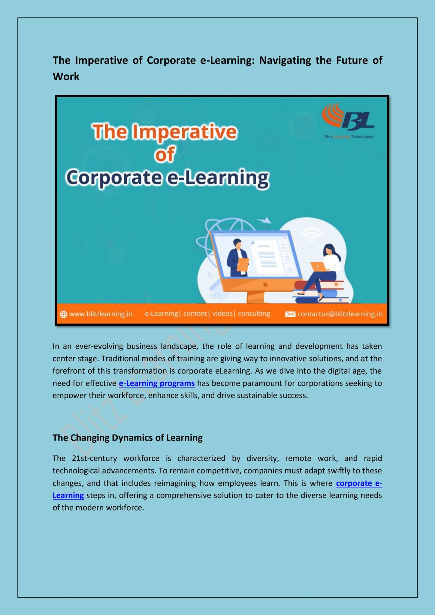 The Imperative of Corporate e-Learning: Navigating the Future of Work by herry smith - Issuu