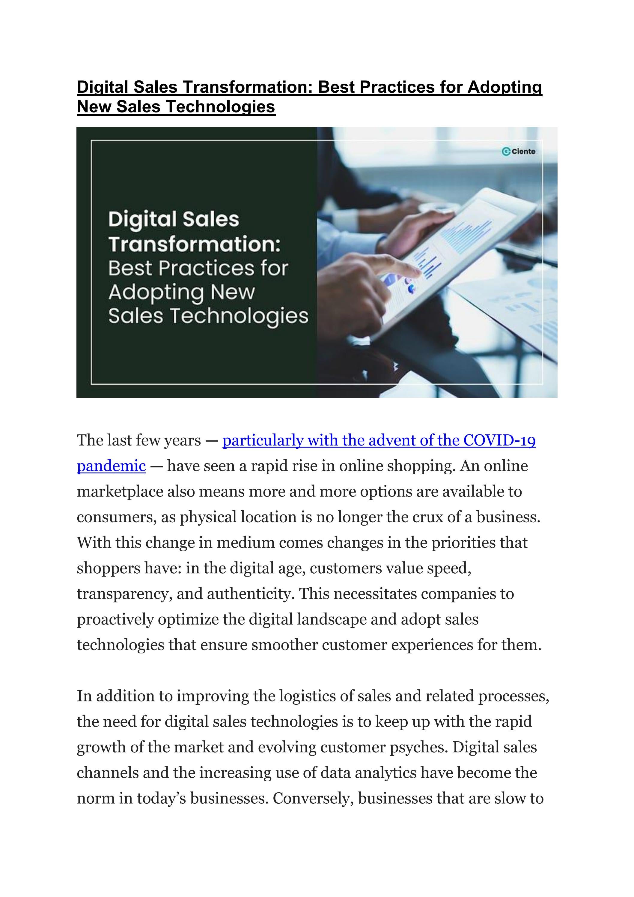 Digital Sales Transformation: Best Practices for Adopting New Sales Technologies by Team_Ciente ...