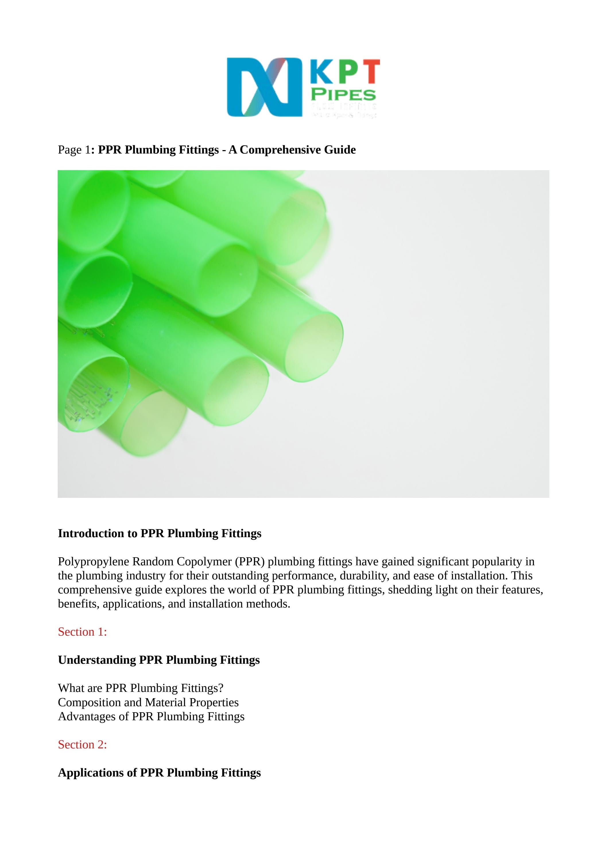 PPR Plumbing Fittings - A Comprehensive Guide by pprpipes - Issuu