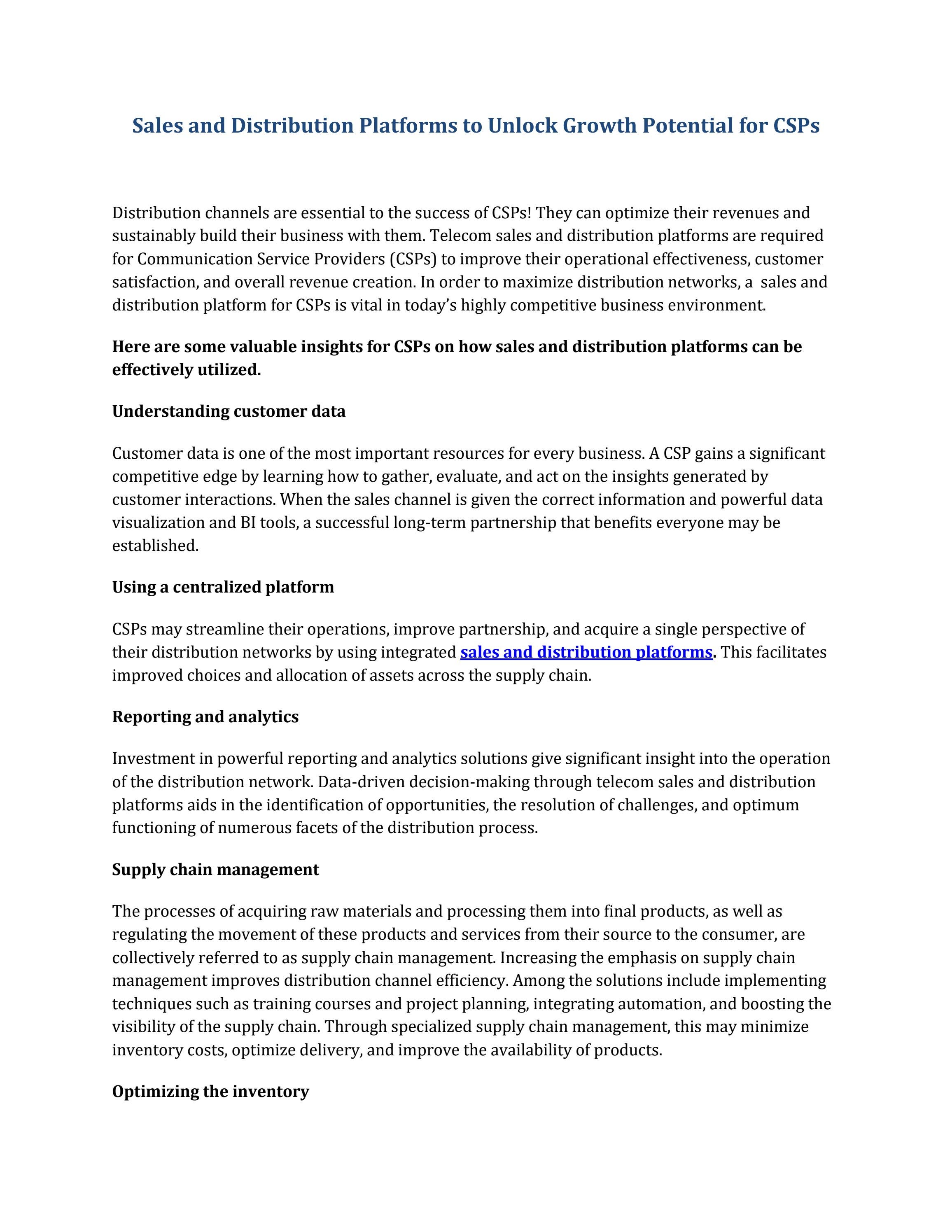 Sales and Distribution Platforms to Unlock Growth Potential for CSPs by ...