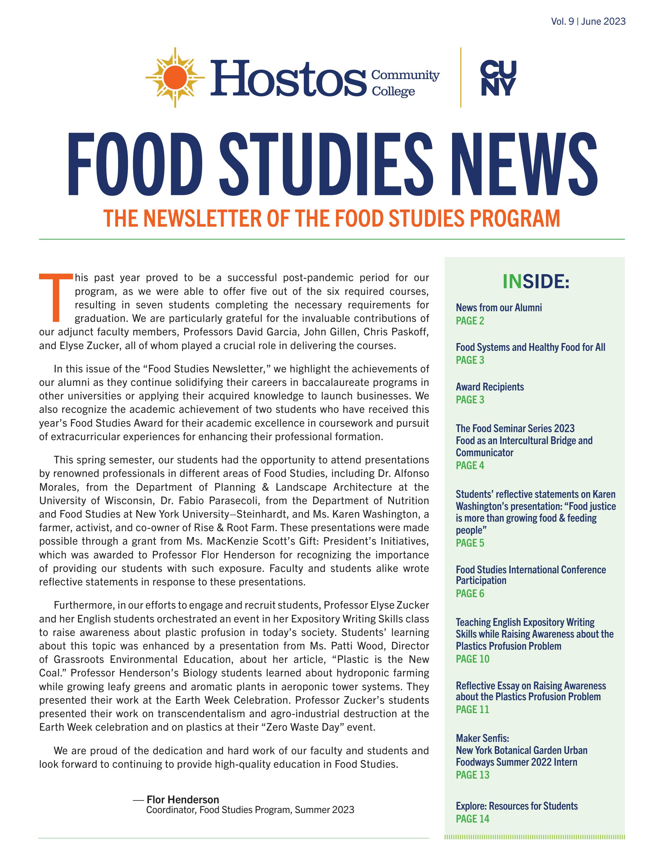 Food Studies News June 2023 by Hostos Community College - Issuu