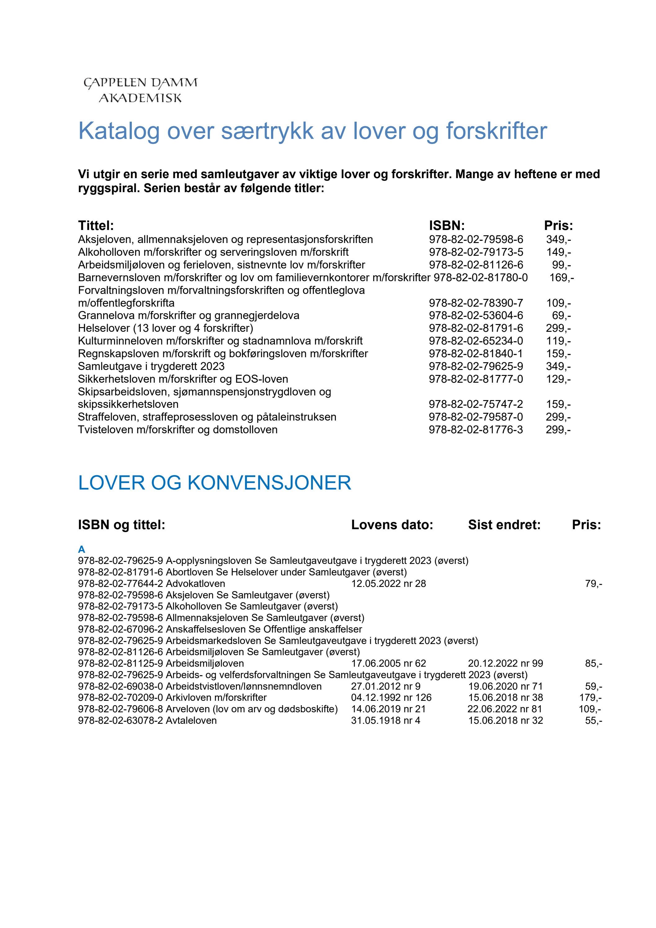 Katalog over særtrykk av lover og forskrifter #3 2023 by Cappelen Damm ...