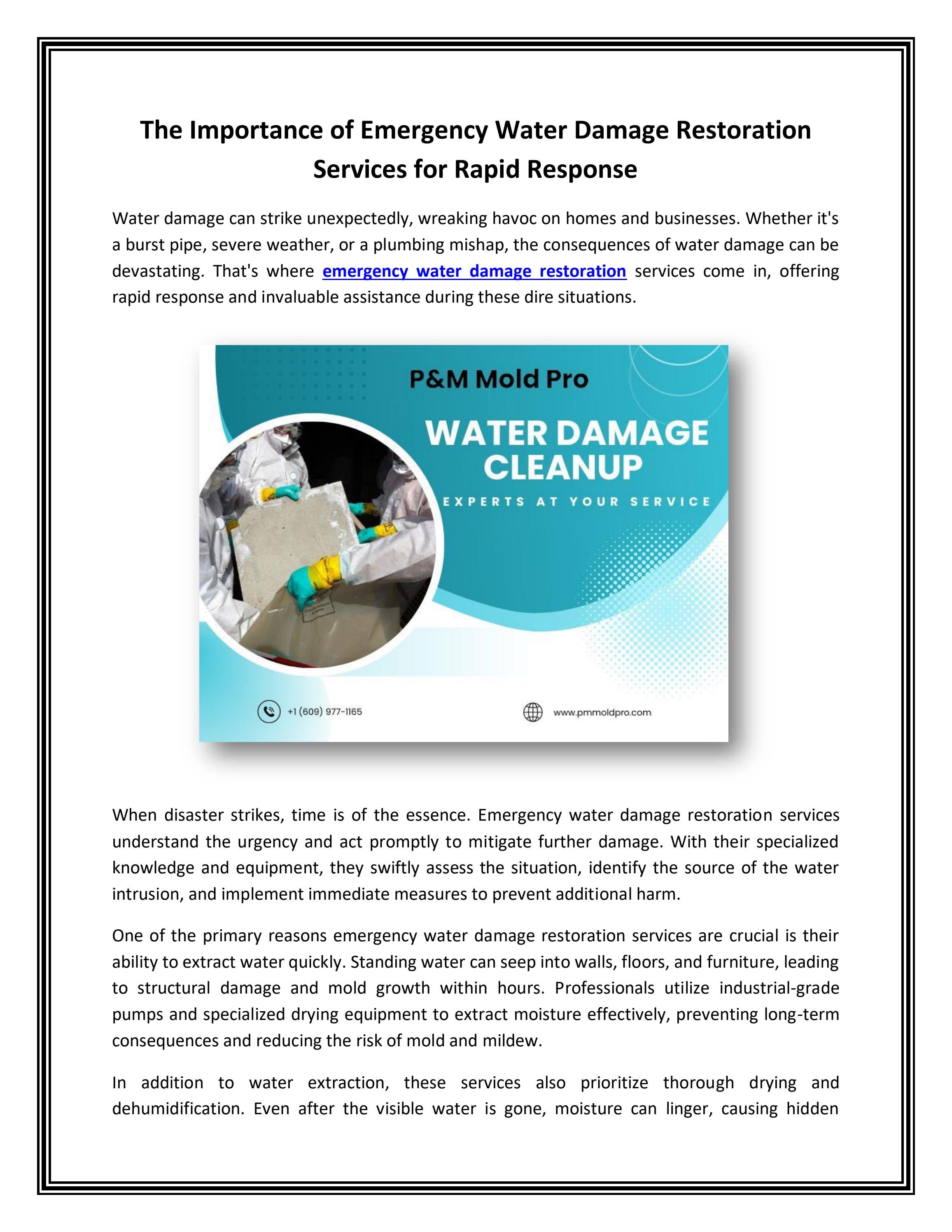 The Importance of Emergency Water Damage Restoration Services for Rapid ...