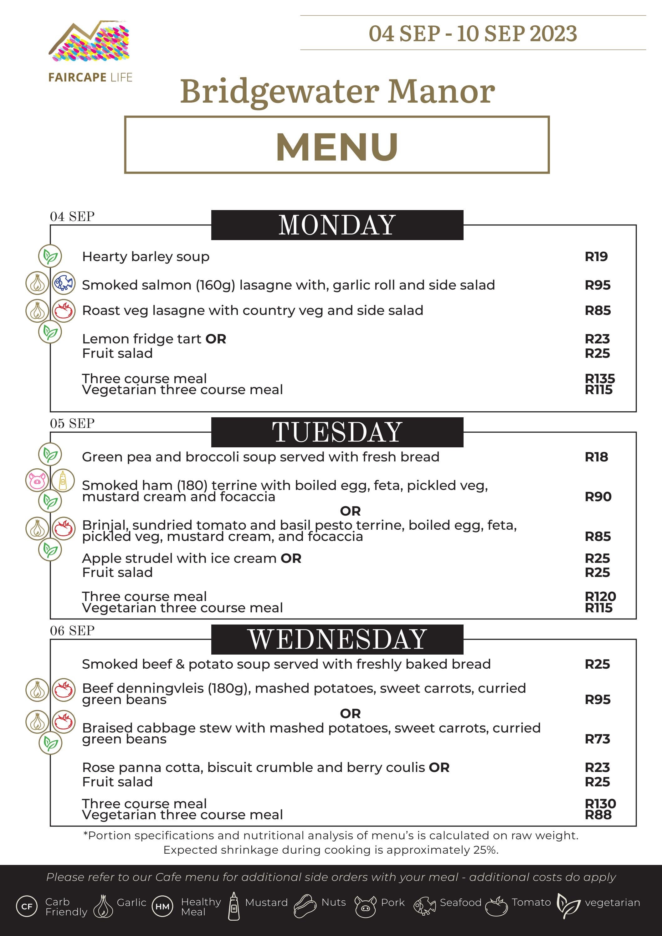 Clubhouse Menus | Bridgewater Manor | September - October by Faircape ...